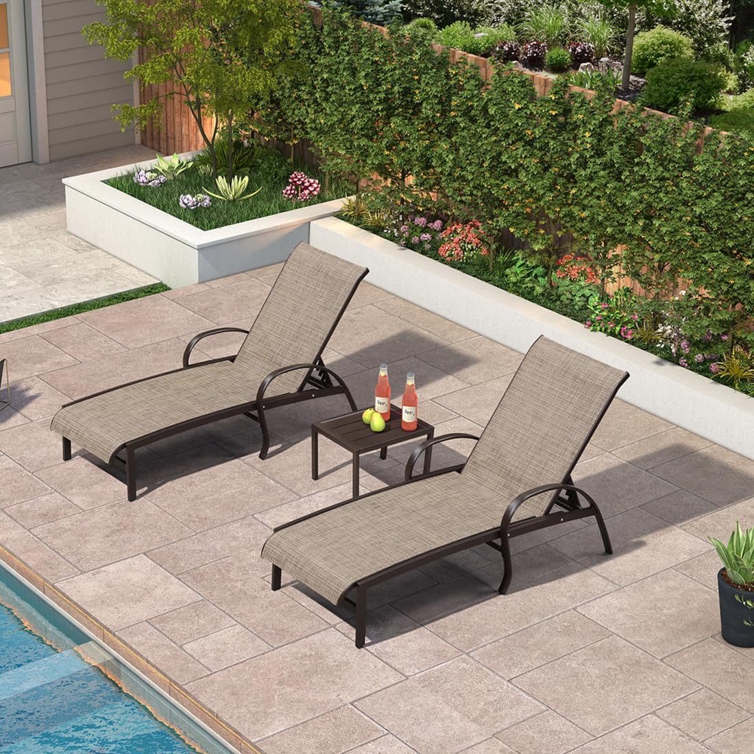 PURPLE LEAF Outdoor Chaise Lounge Chair Set of 3 with Side Table ...