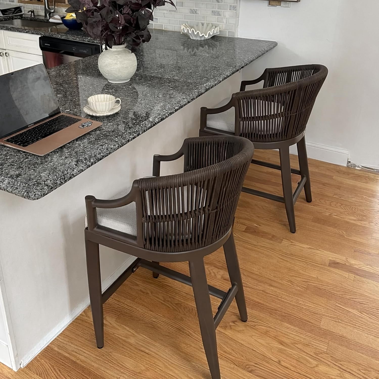 PURPLE LEAF Outdoor Counter Height Bar Stools Set of 2 Patio Wicker ...