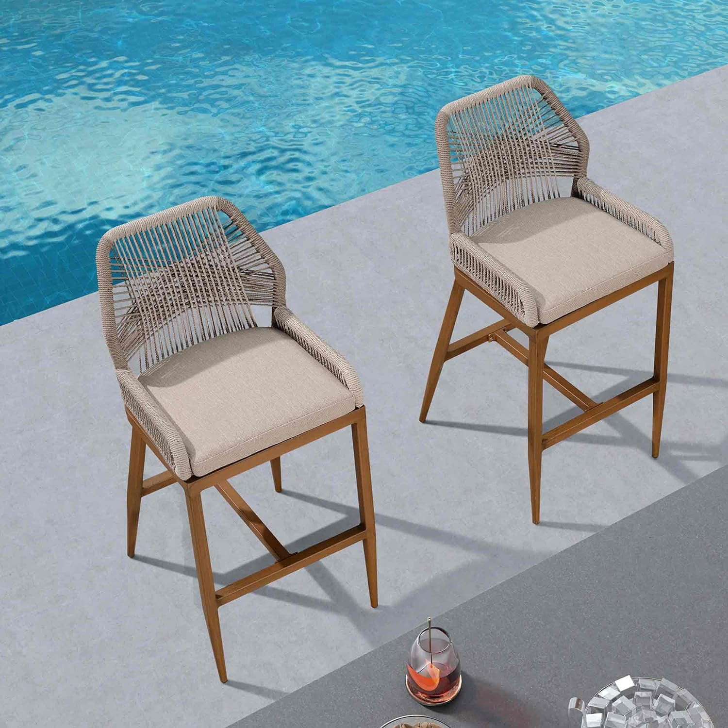 PURPLE LEAF Outdoor Counter Stools Chair Set of 2 Modern Patio Metal ...