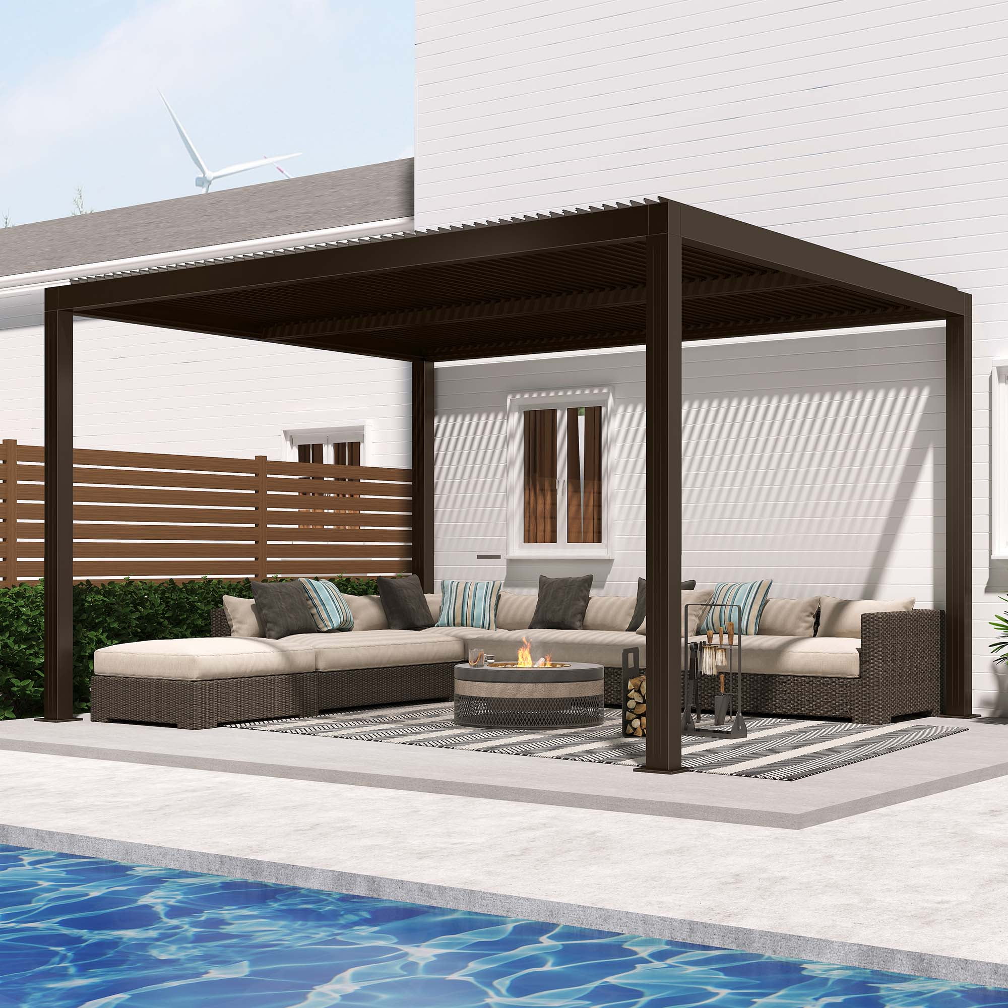 PURPLE LEAF Waterproof Outdoor Pergola 10' x 14' Adjustable Aluminum ...