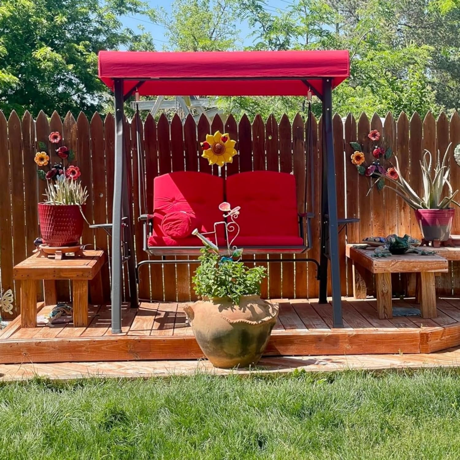 PURPLE LEAF 2-Seat Patio Swing with Stand, Adjustable Canopy, All ...