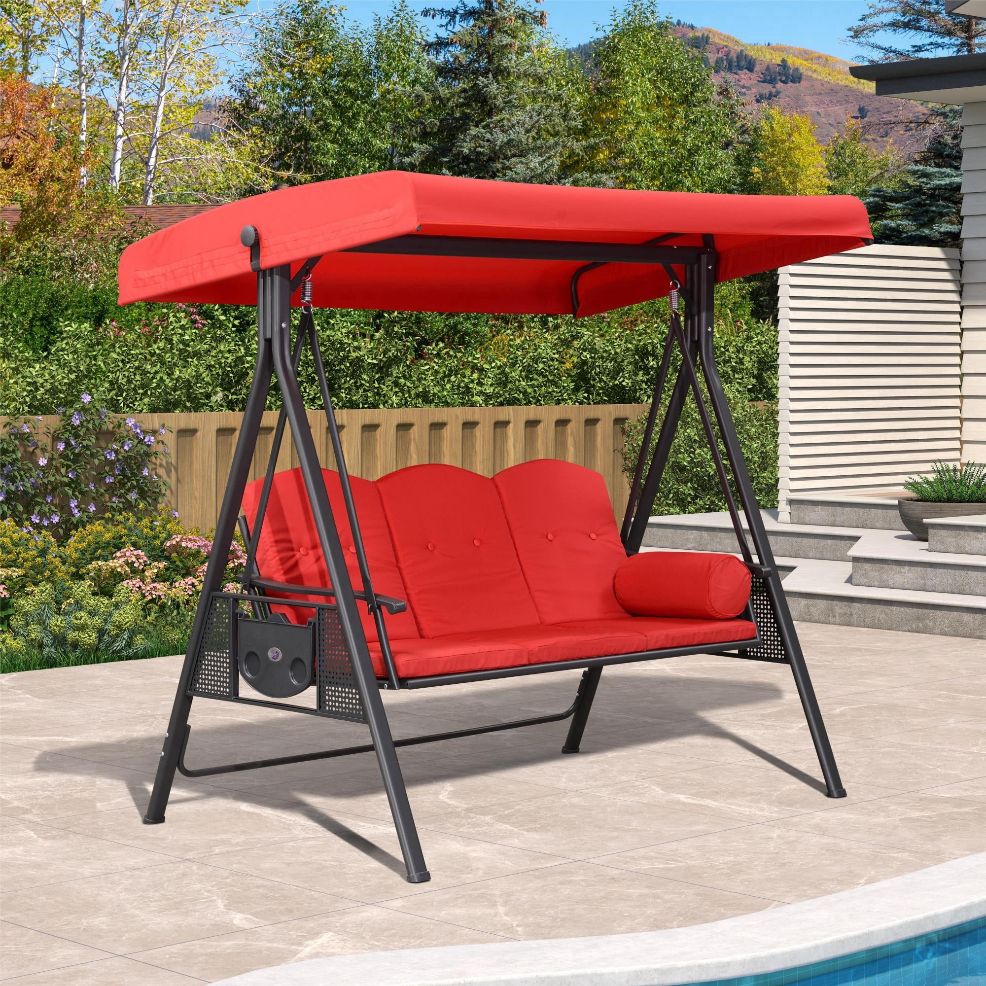PURPLE LEAF 3-Seater Heavy Duty Outdoor Patio Porch Swing with Stand ...