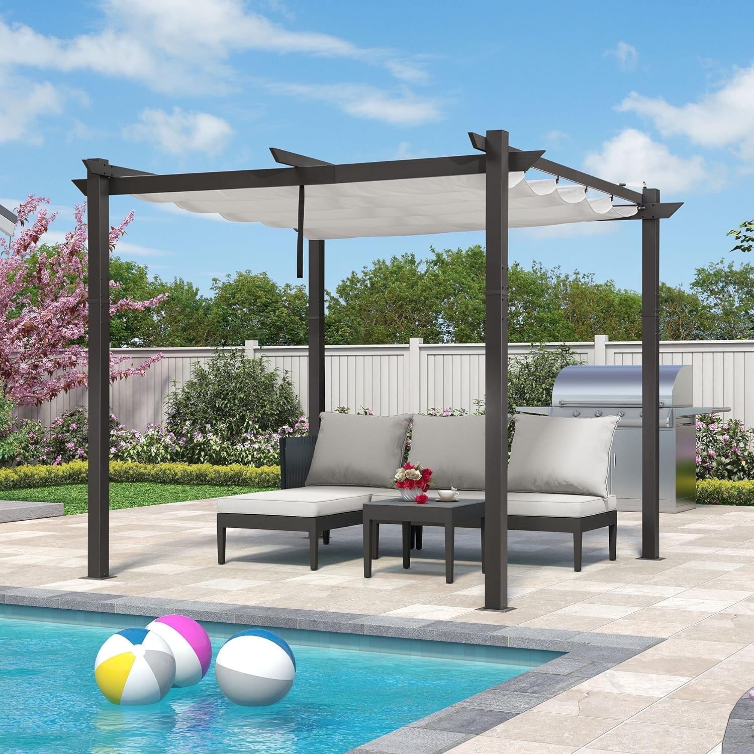 PURPLE LEAF Outdoor Retractable Pergola with Sun Shade Canopy 10' x 10 ...
