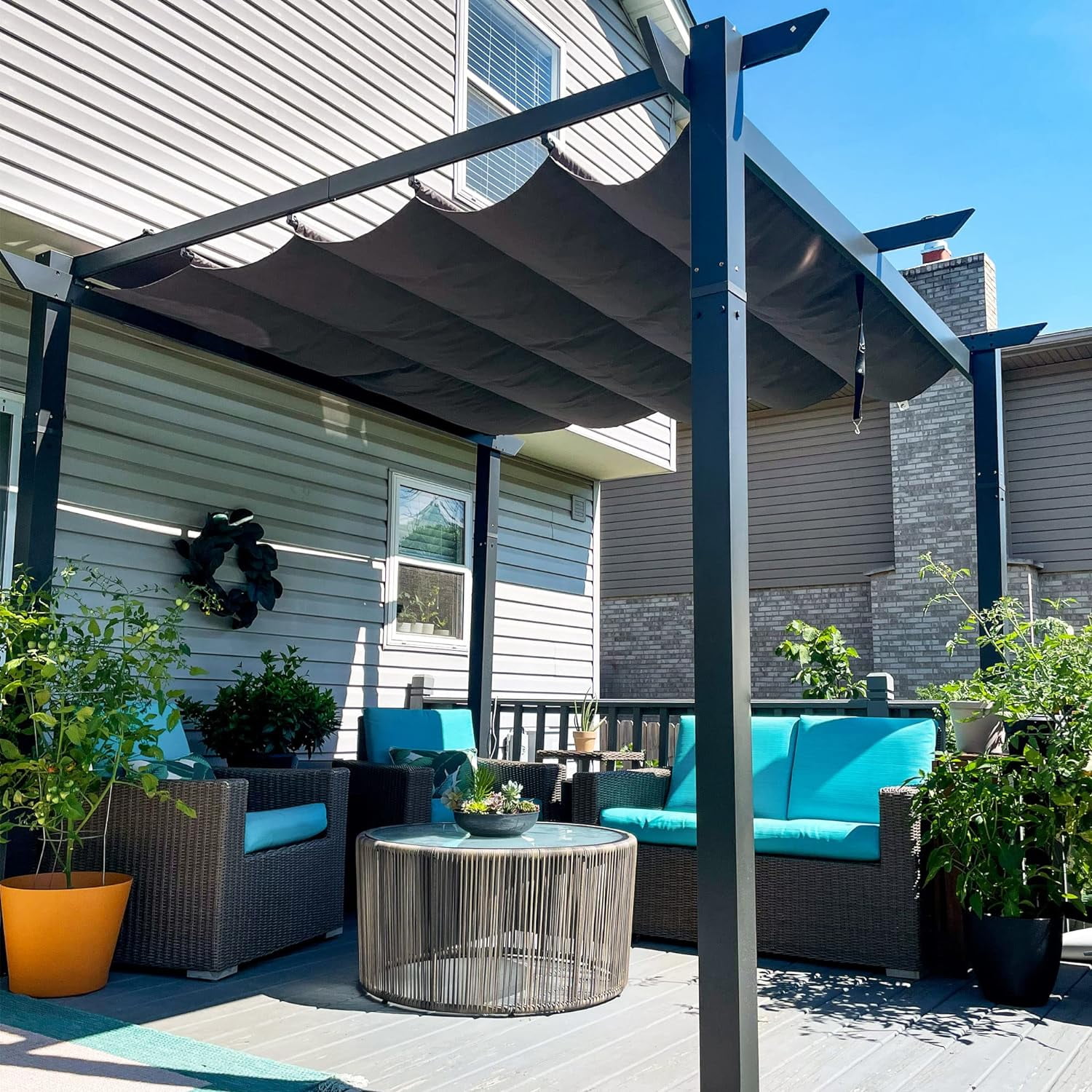 PURPLE LEAF Outdoor Retractable Pergola with Sun Shade Canopy 10' x 10 ...