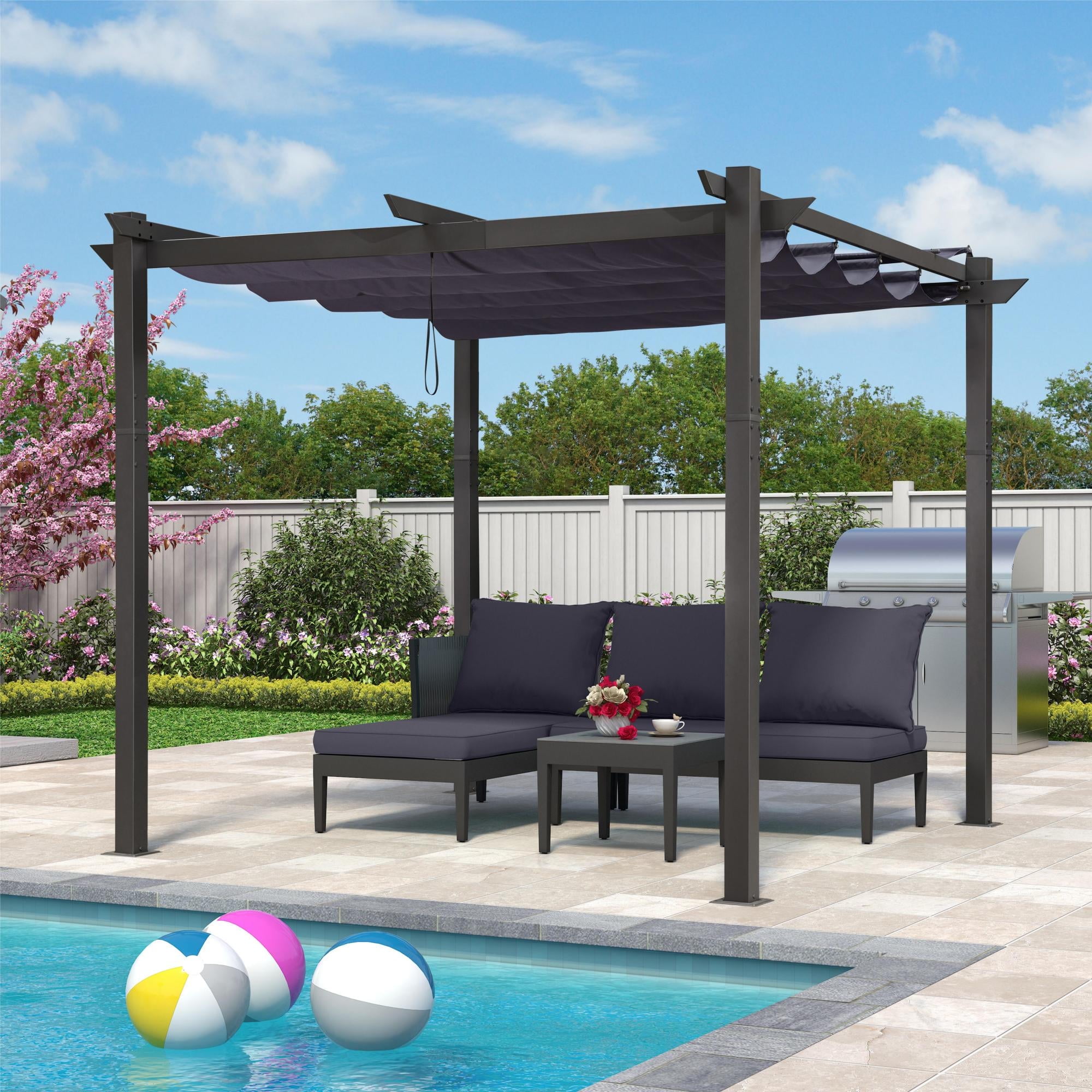 PURPLE LEAF Outdoor Retractable Pergola with Sun Shade Canopy 10' x 10 ...