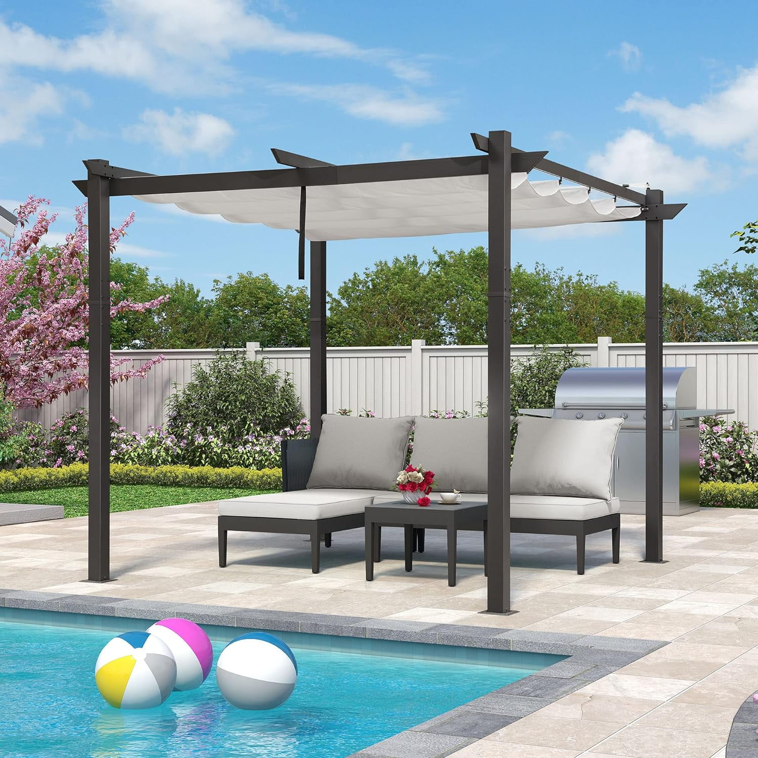 PURPLE LEAF Outdoor Retractable Pergola with Sun Shade Canopy 10' x 10 ...