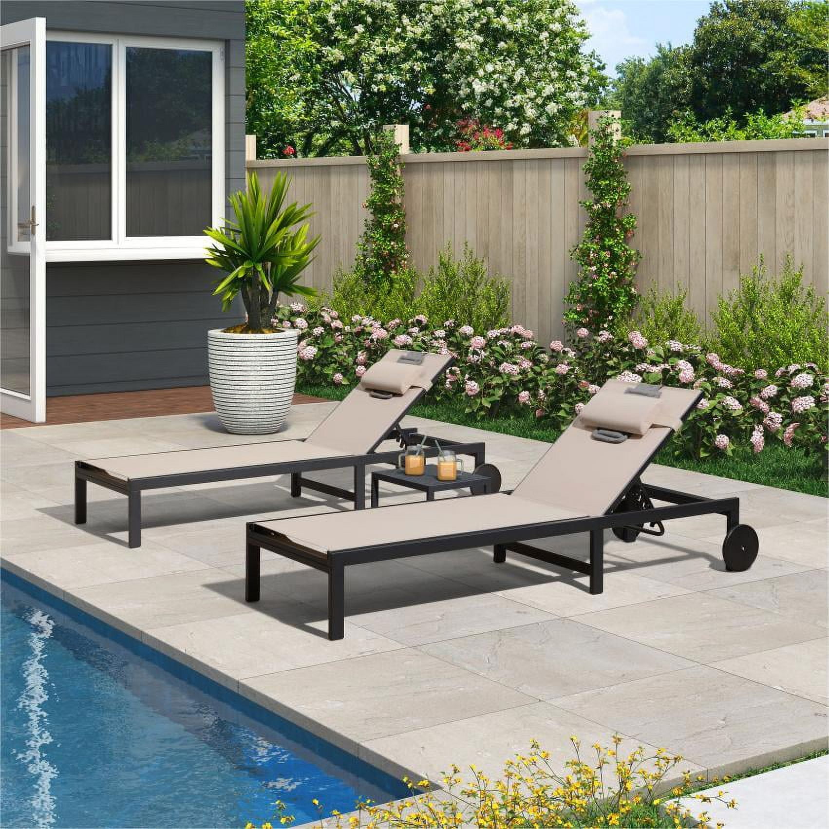 PURPLE LEAF Outdoor Tanning Lounge Chair Set with Face Hole Aluminum ...