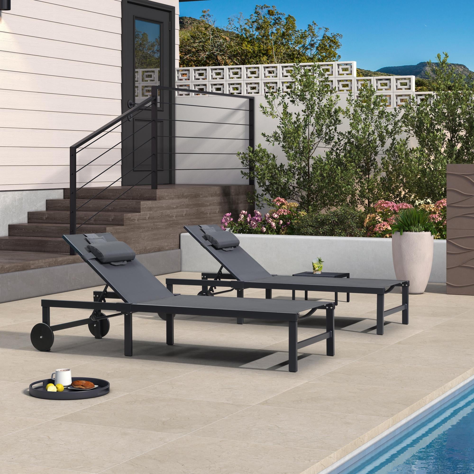 PURPLE LEAF Outdoor Tanning Lounge Chair Set, Adjustable Reclining ...