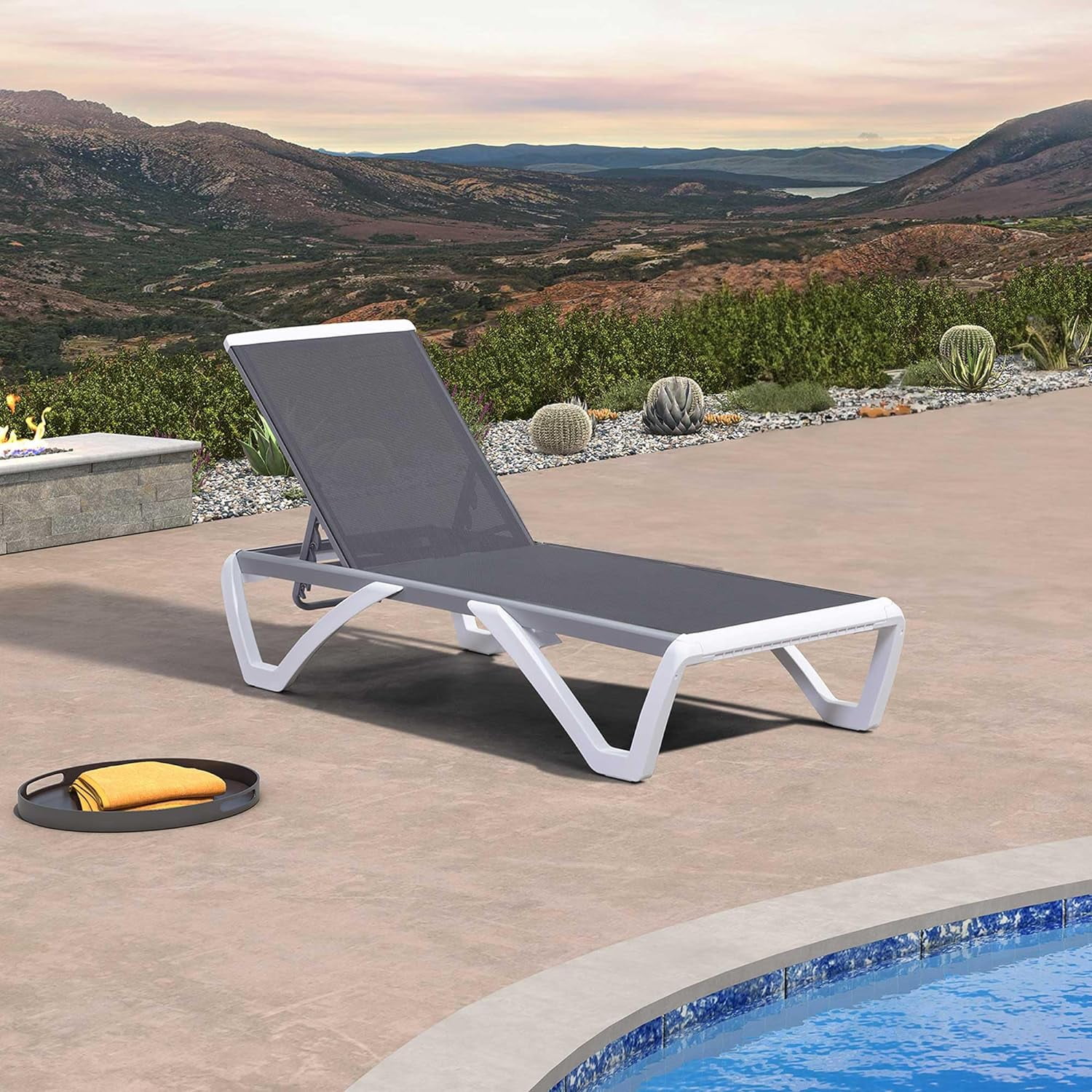 PURPLE LEAF Patio Chaise Lounge Chair Outdoor Plastic Textilene Sun ...