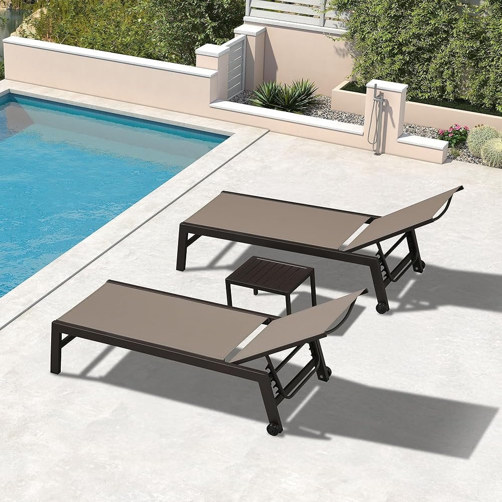 PURPLE LEAF Patio Chaise Lounge Set of 3, Aluminum Reclining Loungers ...