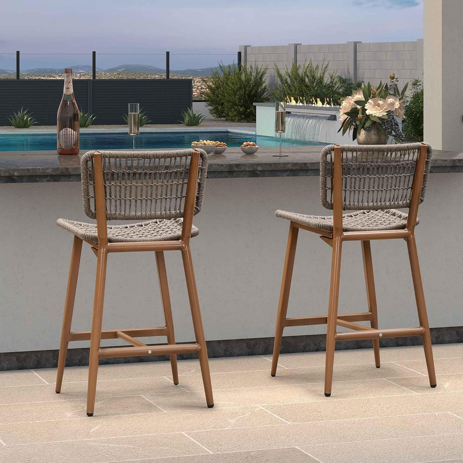 PURPLE LEAF Patio Counter Height Bar Stools Set of 2 Outdoor Barstools ...