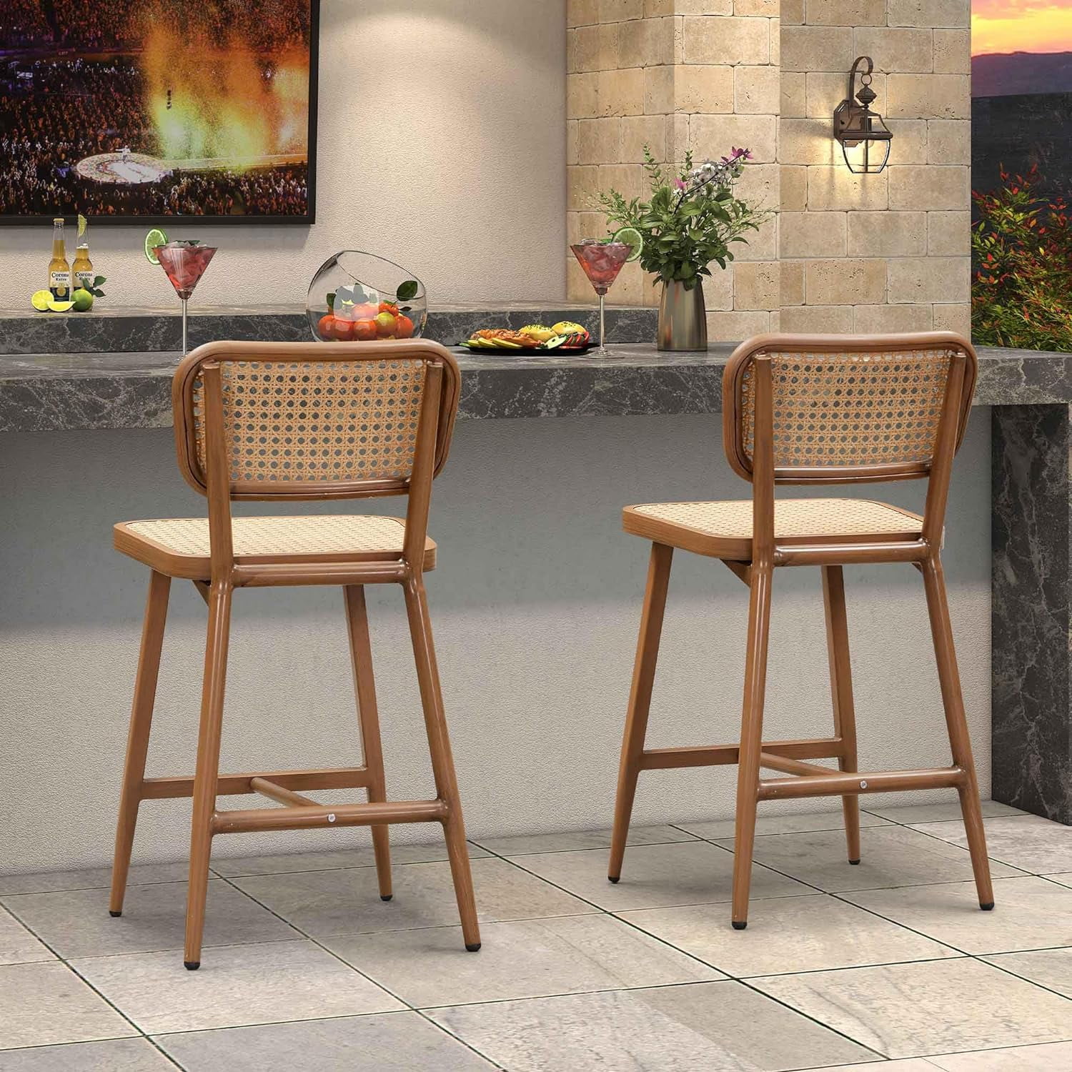 PURPLE LEAF Patio Counter Height Bar Stools Set of 2 Outdoor Barstools ...