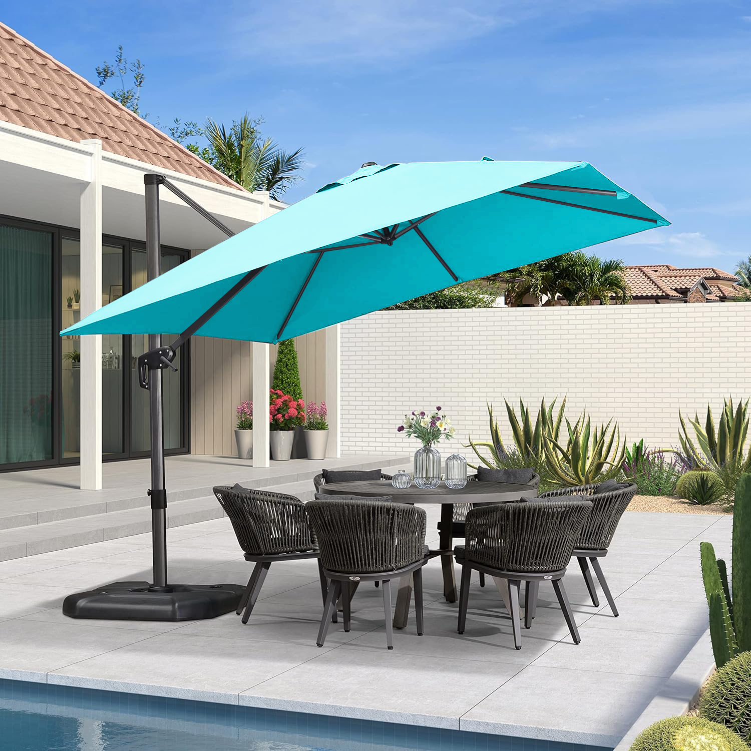 Grand Patio x Sunbrella 10 ft Square Patio Umbrella Deluxe NAPOLI Curvy ...