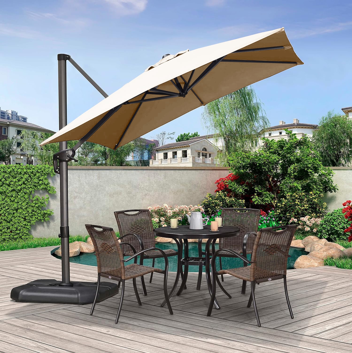 PURPLE LEAF 8 ft Square Patio Umbrella, Aluminum Cantilever, 360-degree ...
