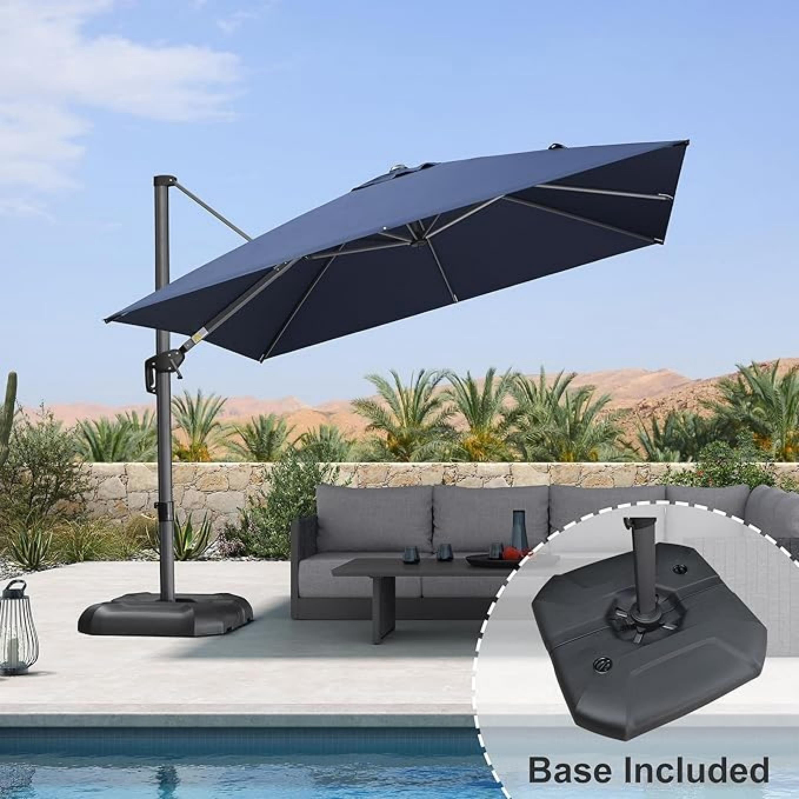 PURPLE LEAF Patio Umbrella with Base 10 Feet Outdoor Cantilever Square ...