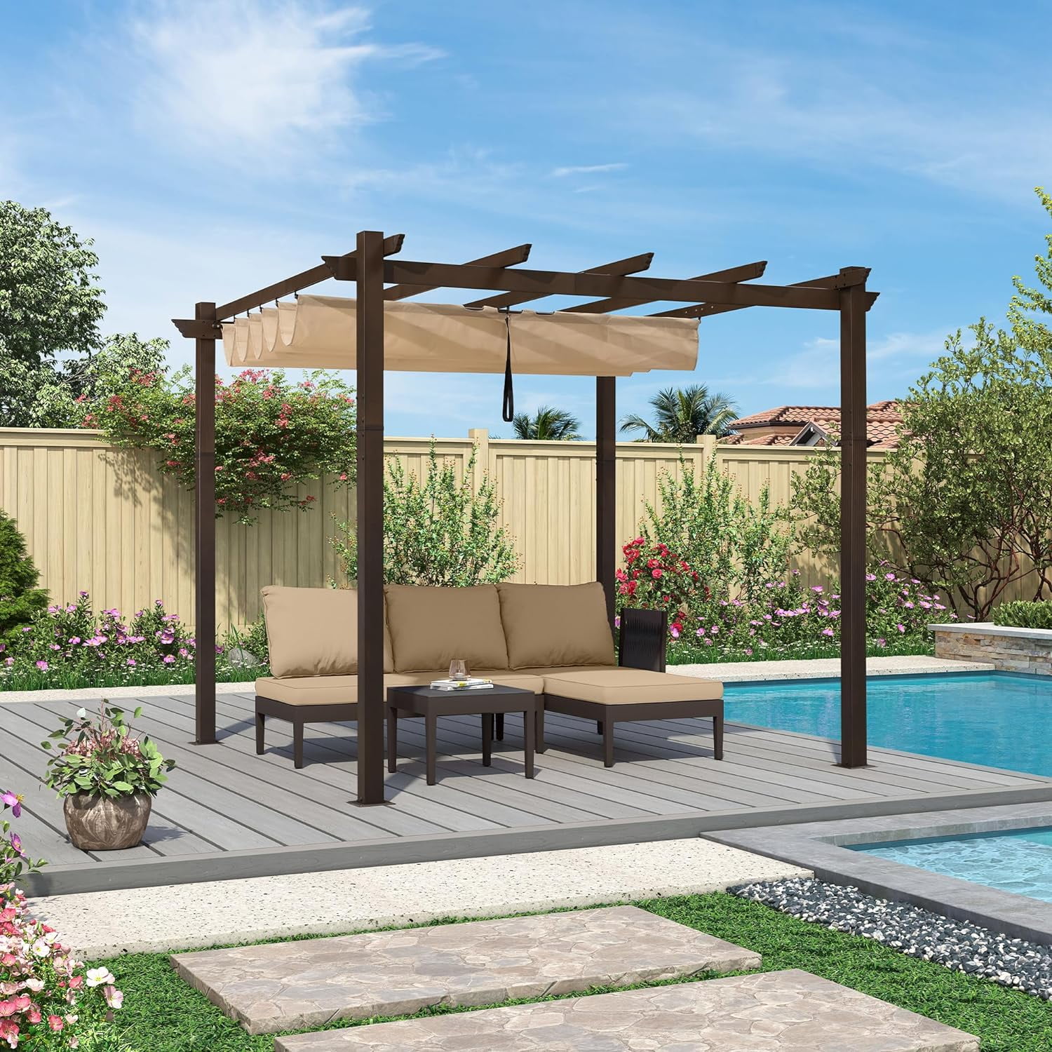 PURPLE LEAF Pergola 10' X 10' Outdoor Retractable Pergola Canopy with ...