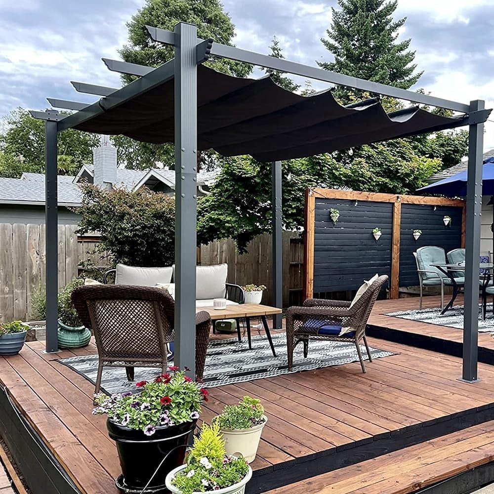 Purple Leaf, 10 X 12' Pergola, Outdoor Retractable with Sun Shade ...