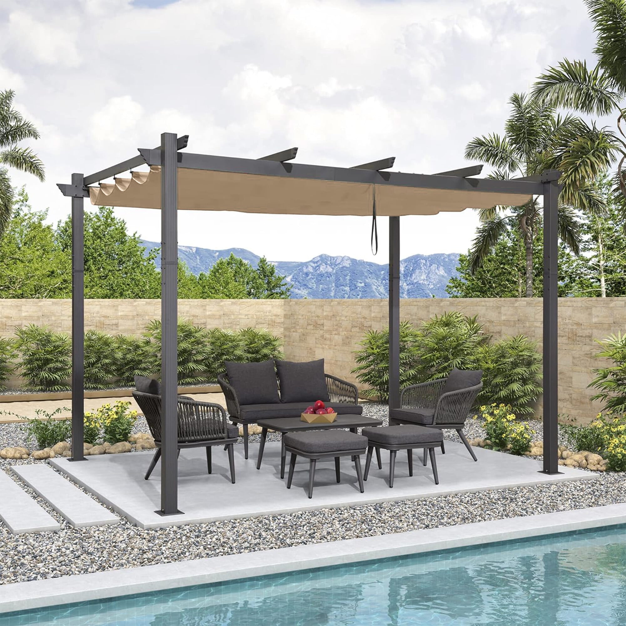 PURPLE LEAF Pergola 10' X 12' Outdoor Retractable Pergola with Sun ...