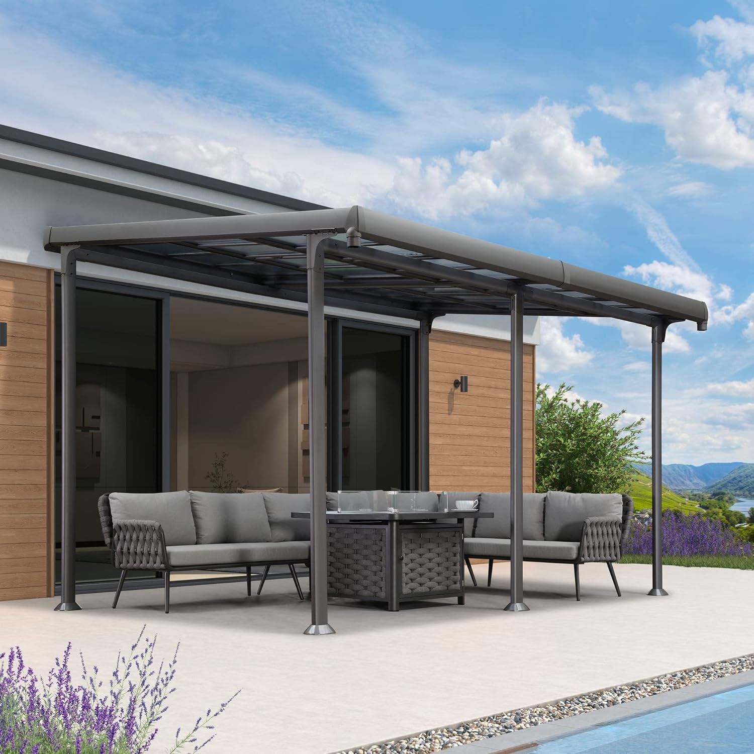 PURPLE LEAF 10' x 13' Canopy Deck Pergola with Retractable Sun Shade ...