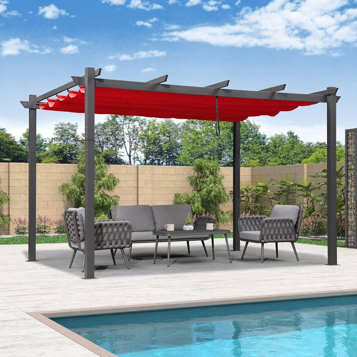 PURPLE LEAF Pergola 11' X 13' Outdoor Retractable Pergola with Sun ...