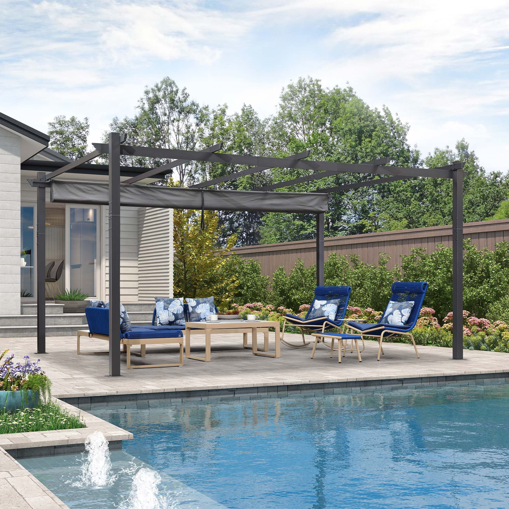 PURPLE LEAF 12' X 16’ Outdoor Retractable Metal Pergola with Weather ...