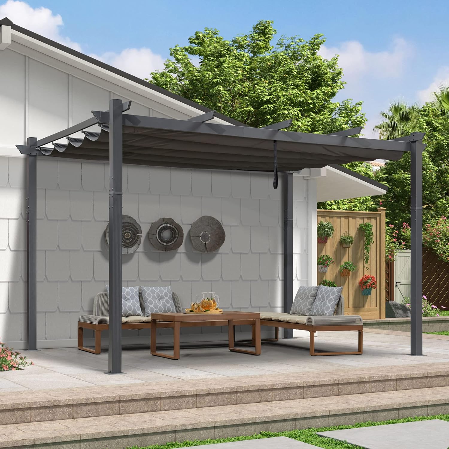 Unique Choice 13' x 10' Outdoor Patio Aluminum Pergola with Retractable ...