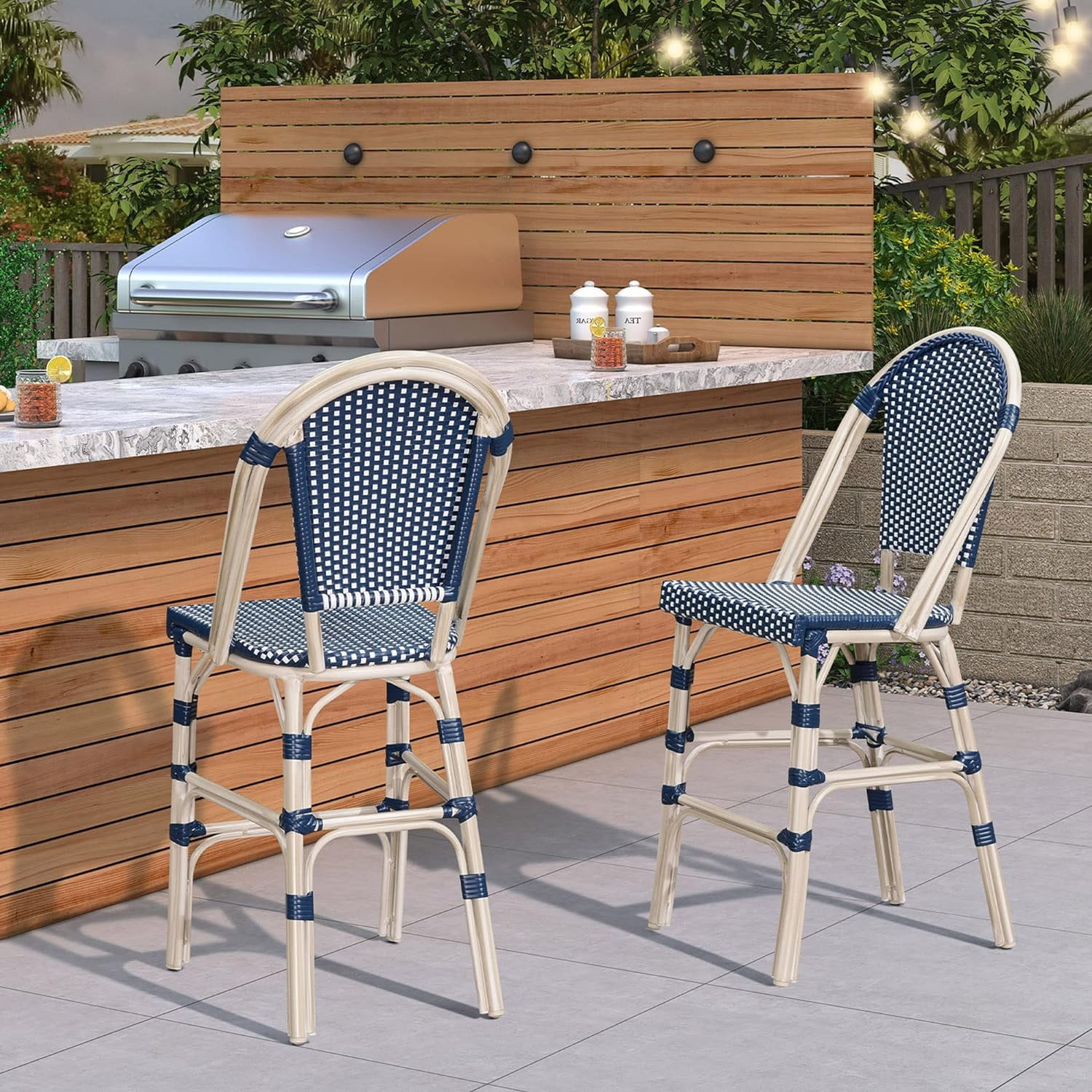 PURPLE LEAF Set of 2 French Outdoor Counter Height Bar Stool White ...