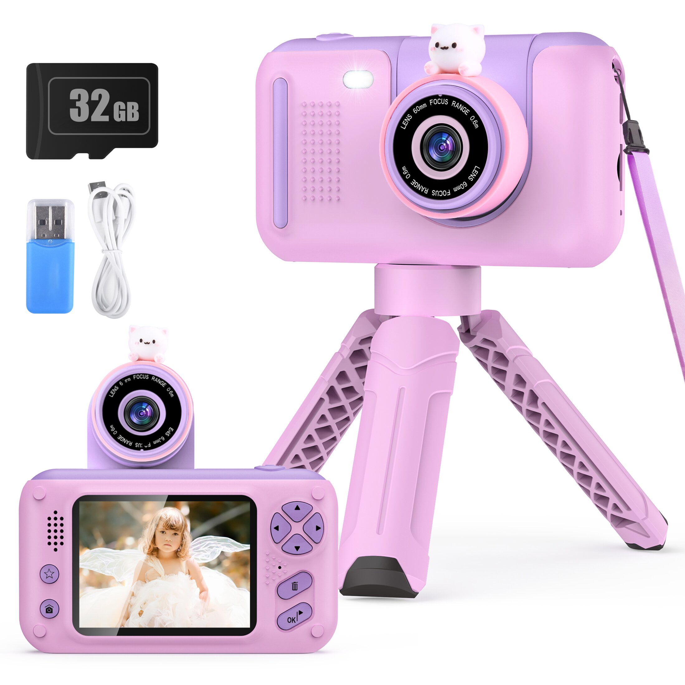 PURULU HD Kids Selfie and Video Camera with 180°Flip Lens, 32GB SD Card ...