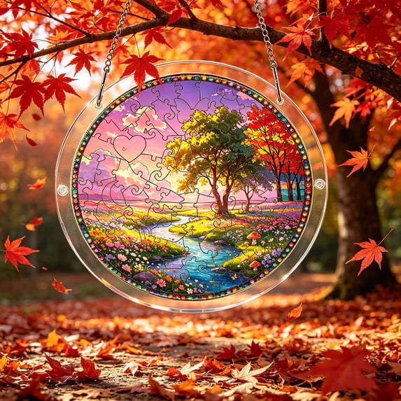 PUSPU Round Acrylic Puzzle Suncatcher - Stained Glass Style Window ...
