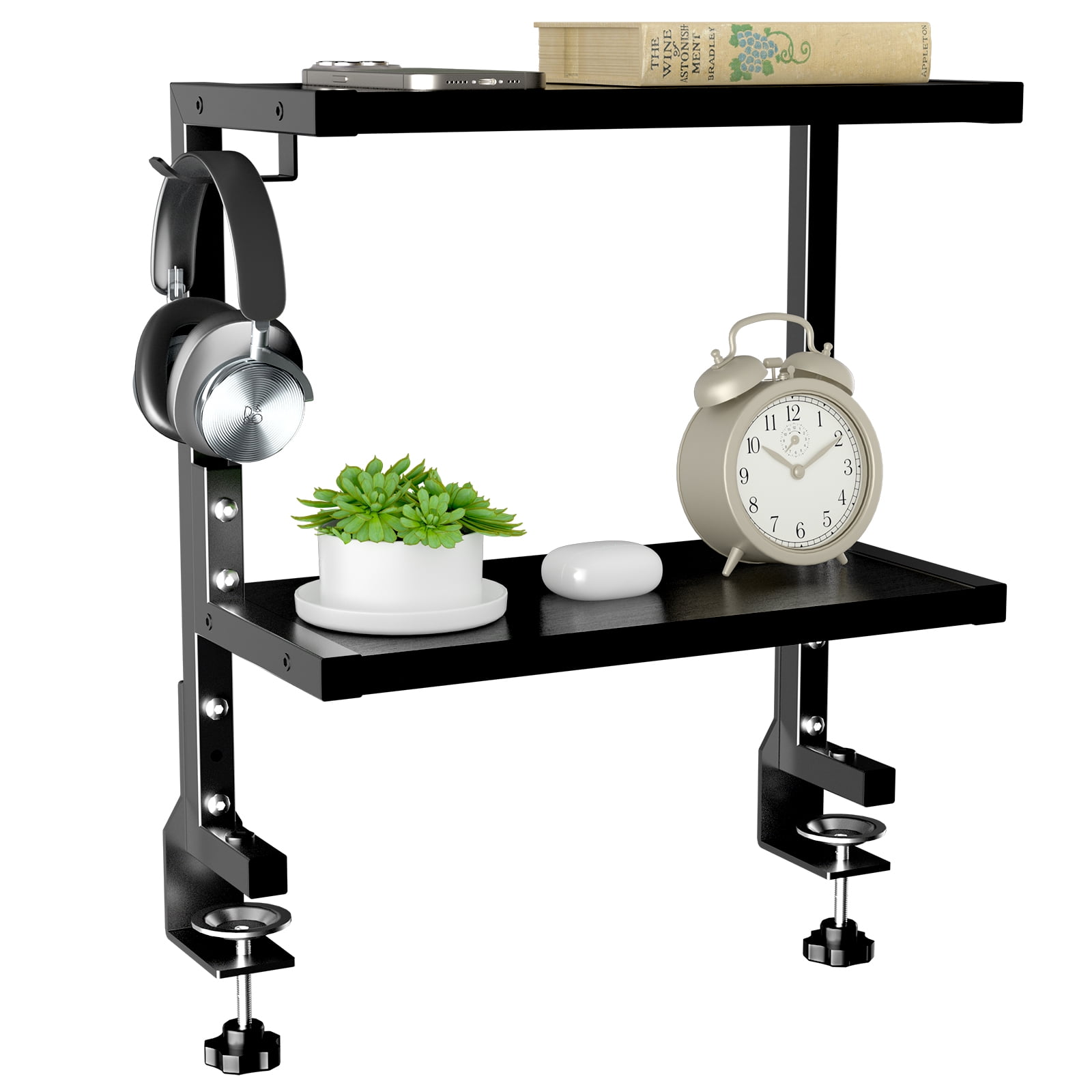 PUTORSEN 15 inch Clamp-on Above or Below Desk Storage Shelf, 2 Tier ...