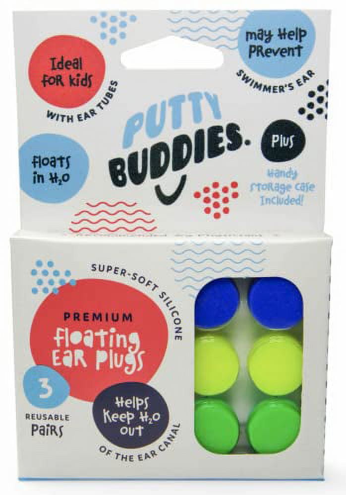PUTTY BUDDIES Floating Earplugs 3-Pair Pack â€“ Soft Silicone Ear Plugs for Swimming & Bathing â ...