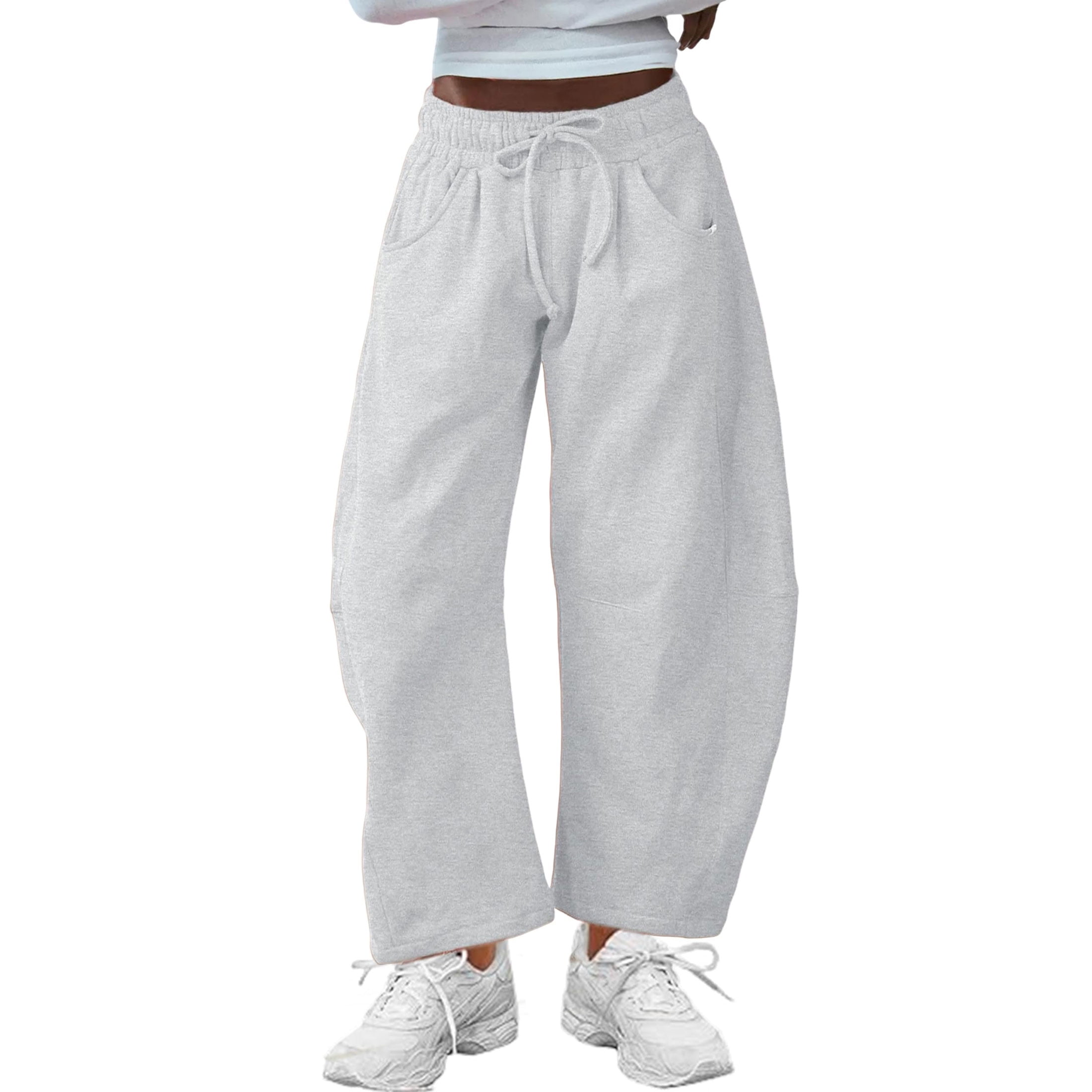 PUWEI Women's Barrel Leg Sweatpants High Waist Wide Leg Joggers Soft Lounge Pants with Pockets L ...