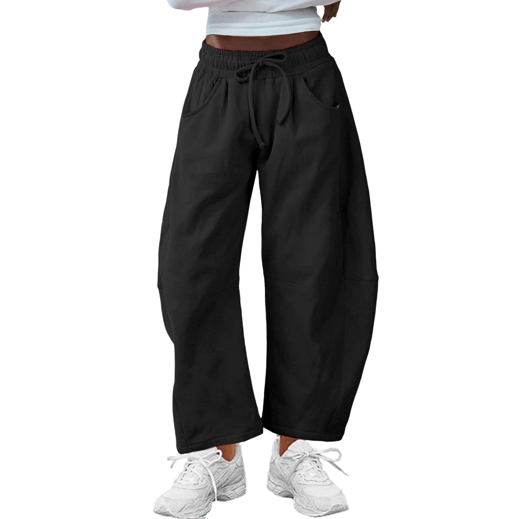 PUWEI Women's Barrel Leg Sweatpants High Waist Wide Leg Joggers Soft Lounge Pants with Pockets ...