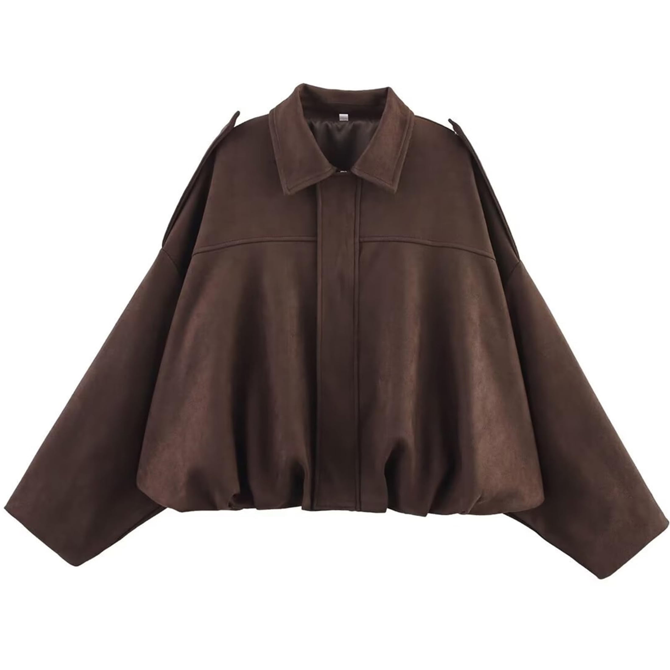PUWEI Women's Faux Suede Bomber Jacket Lapel Collar Pilot Coat ...