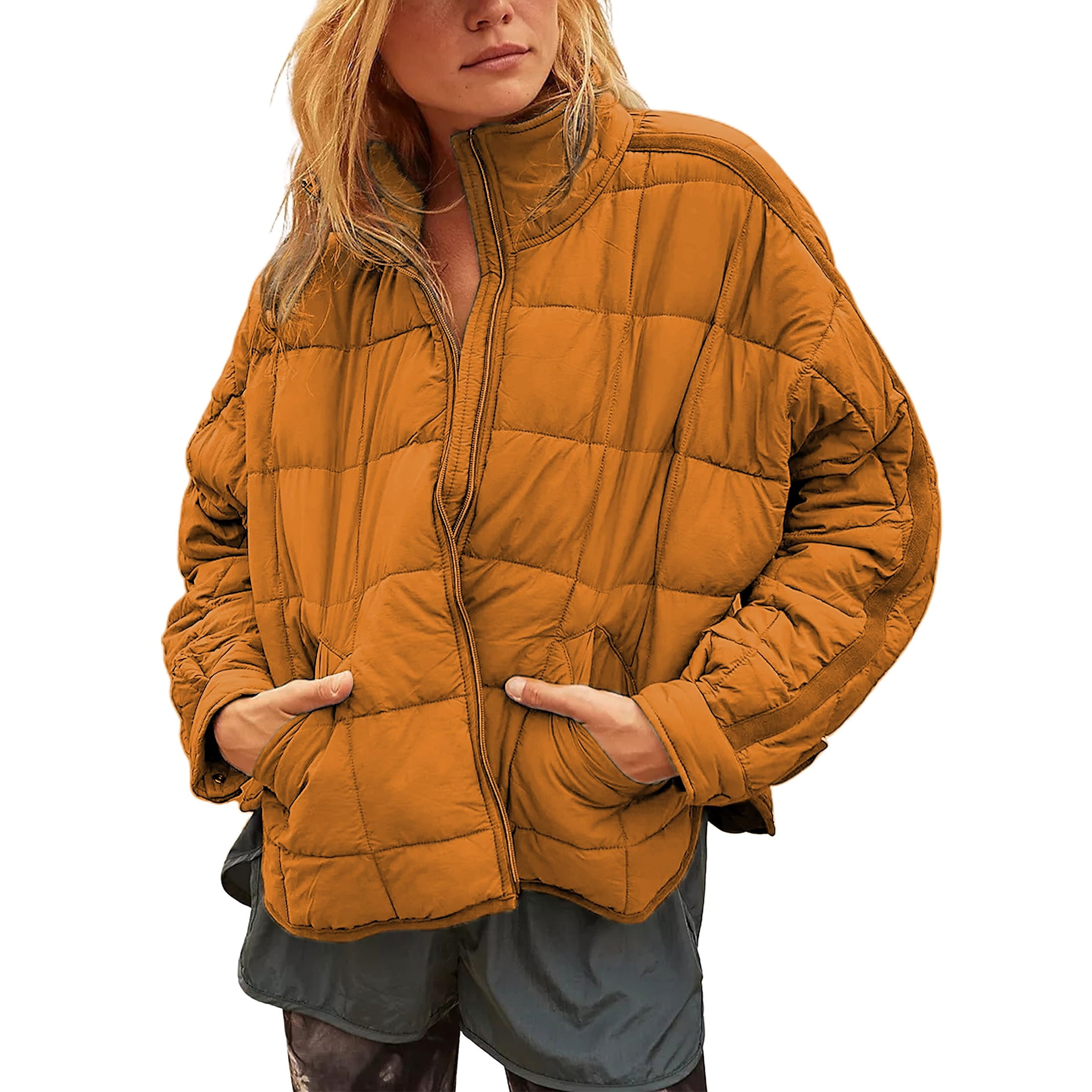 PUWEI Women's Oversized Lightweight Puffer Jacket Coat Warm Full Zip ...