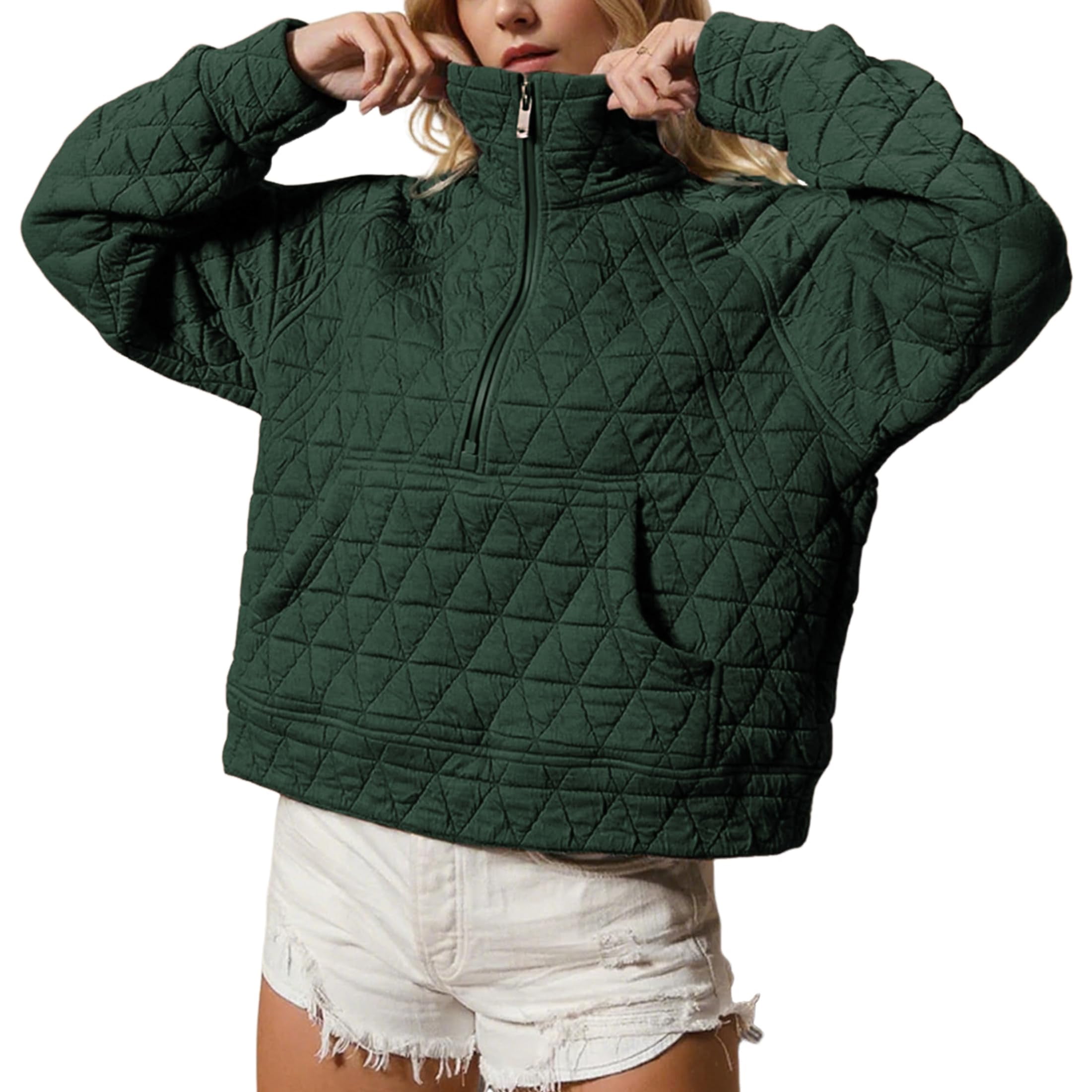 PUWEI Women's Quilted Puffer Jacket Warm Half-zip Pullover Lightweight ...