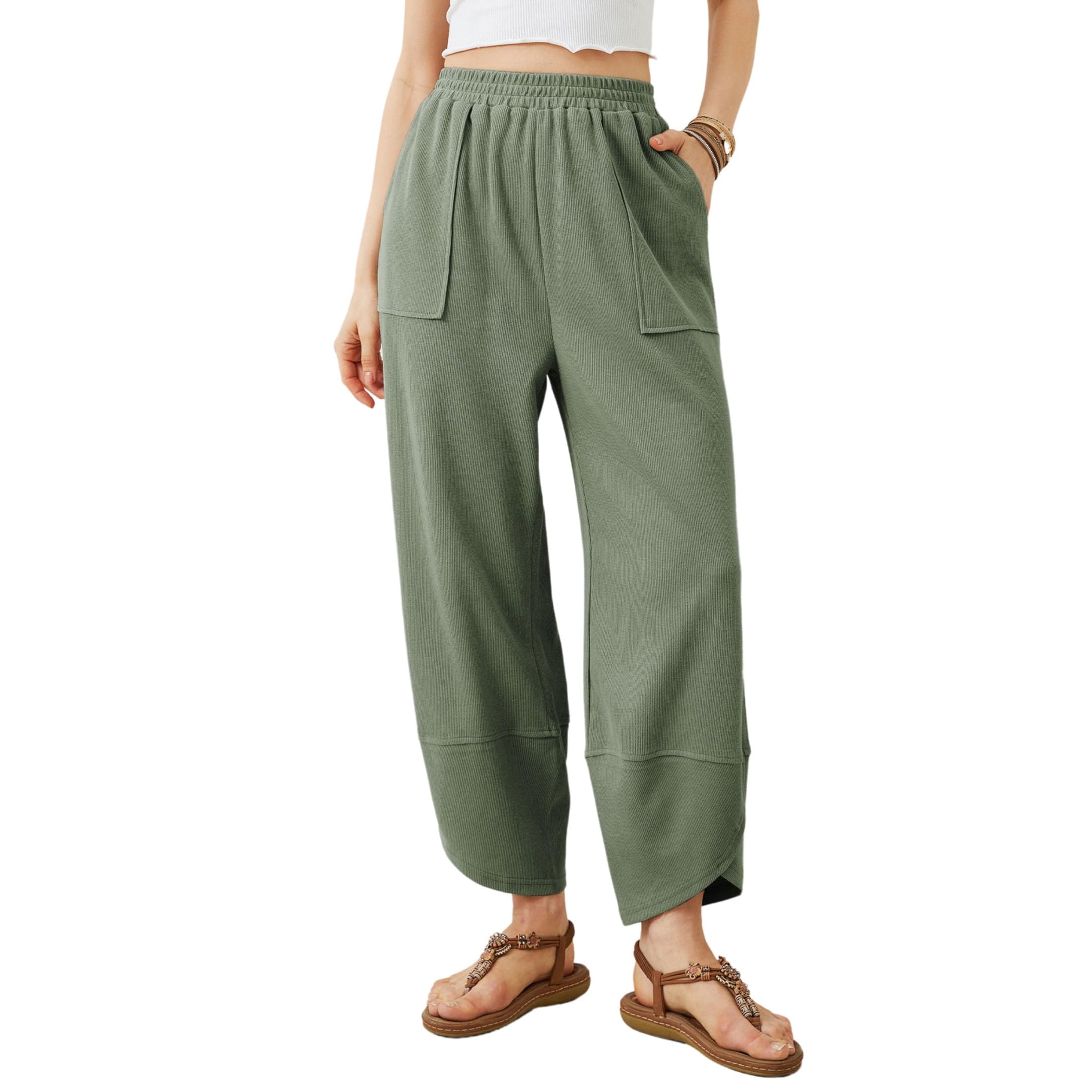 PUWEI Women's Wide Leg Pants Baggy Elastic Waisted Palazzo Harem Trousers with Pockets - Walmart.com