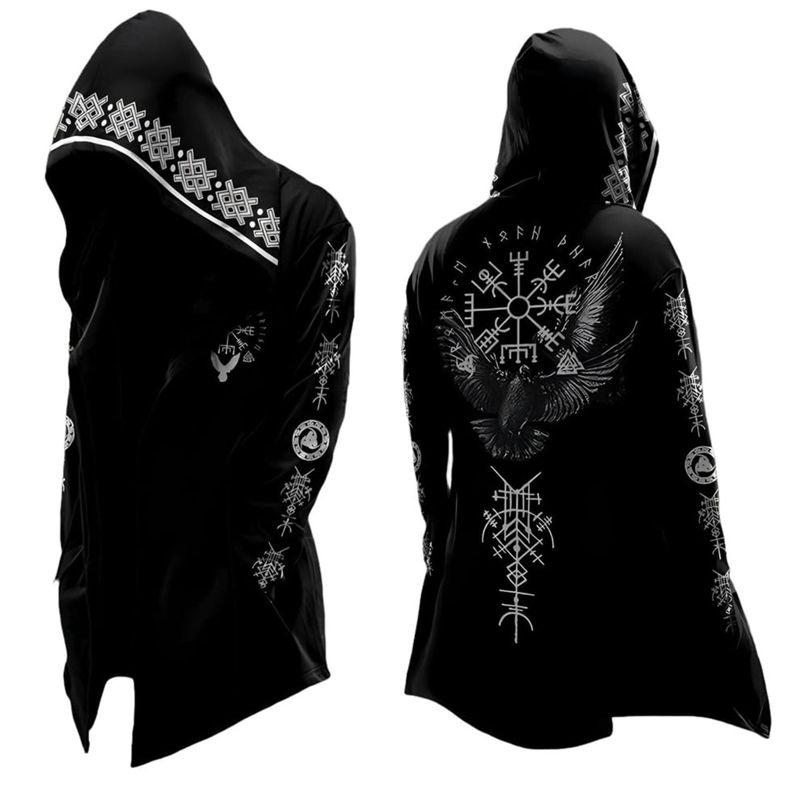 PUYAHG Mens Casual Cardigan Halloween Medieval Norse Mythology Hooded ...