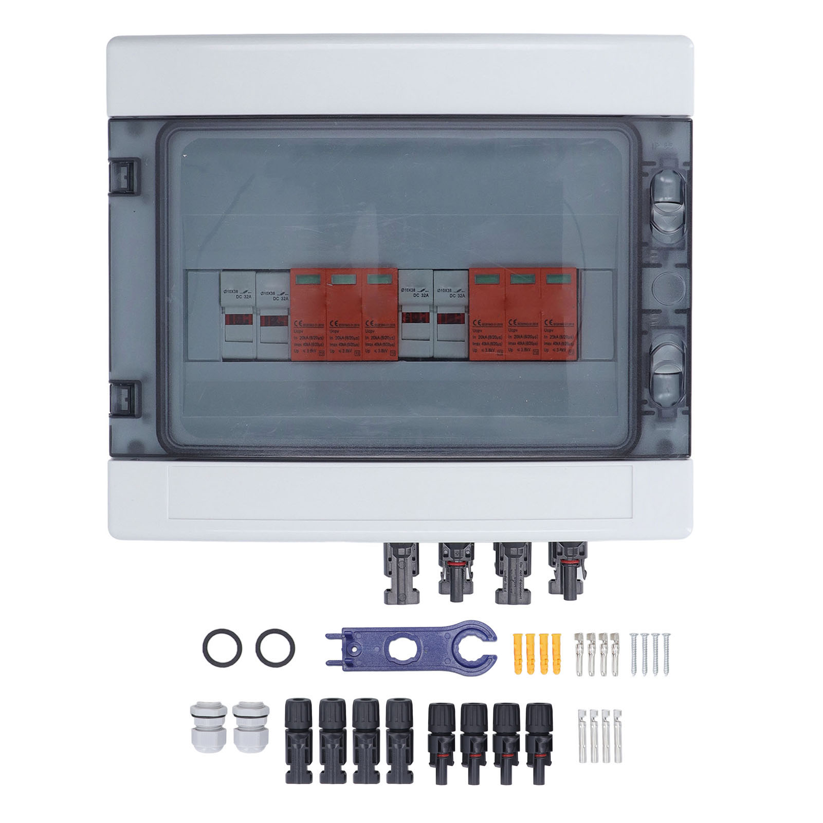 PV Combiner Box 2 in 2 Out IP65 Waterproof Photovoltaic Combiner Box with 15A Fuse Surge ...