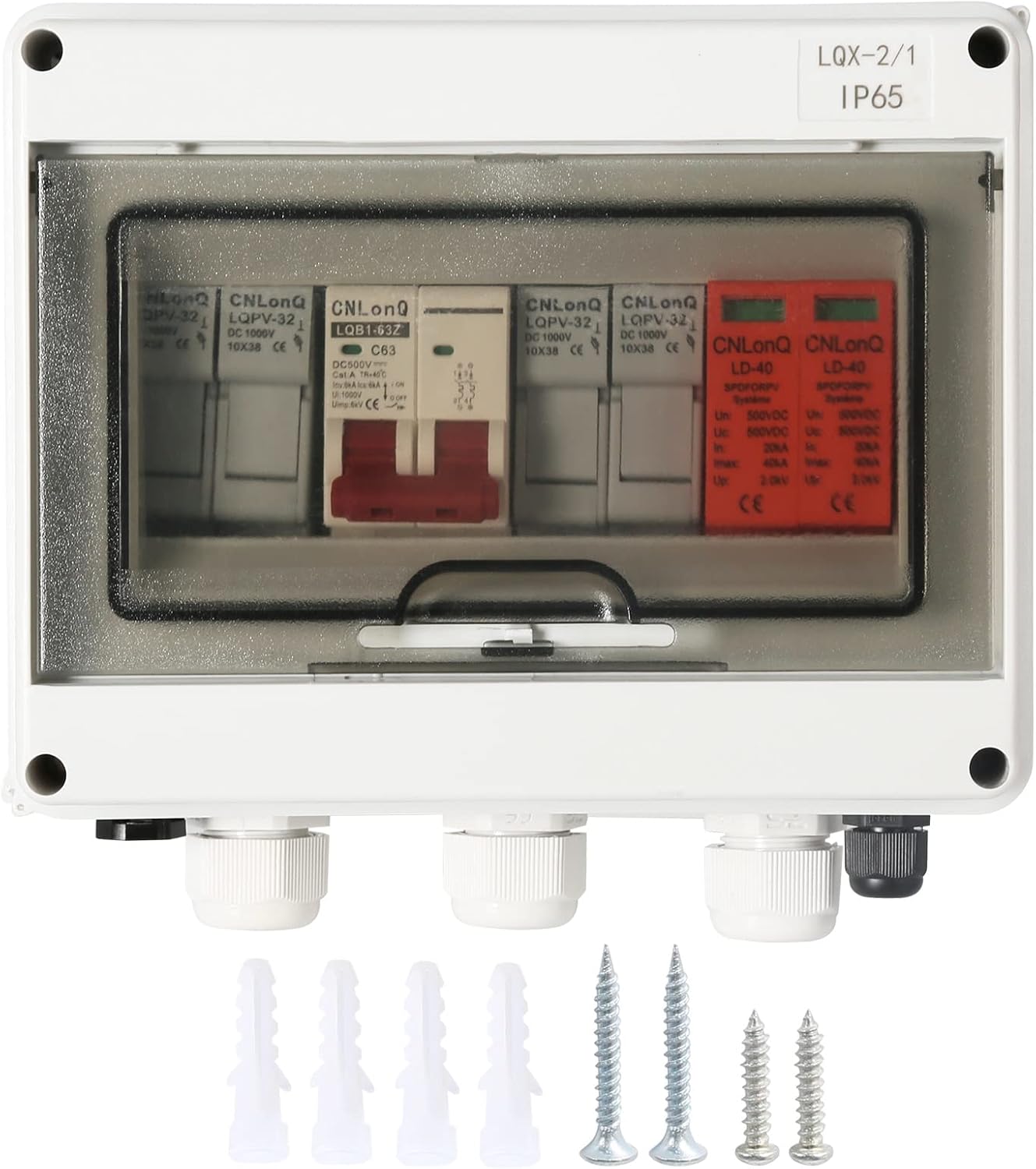 PV Combiner Box, 500V 63A 2 in 1 Out 2 String Solar Combiner Box Solar ...