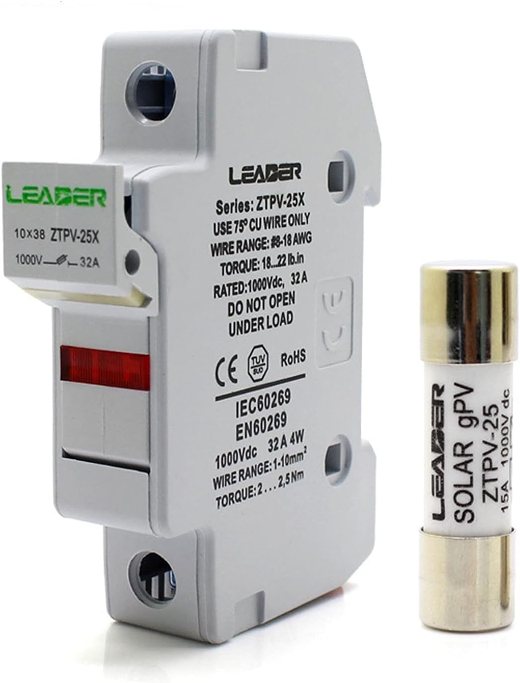 PV Solar Fuse 1000V DC Fusible 10x38 gPV, LED Fuse Holder for Solar ...