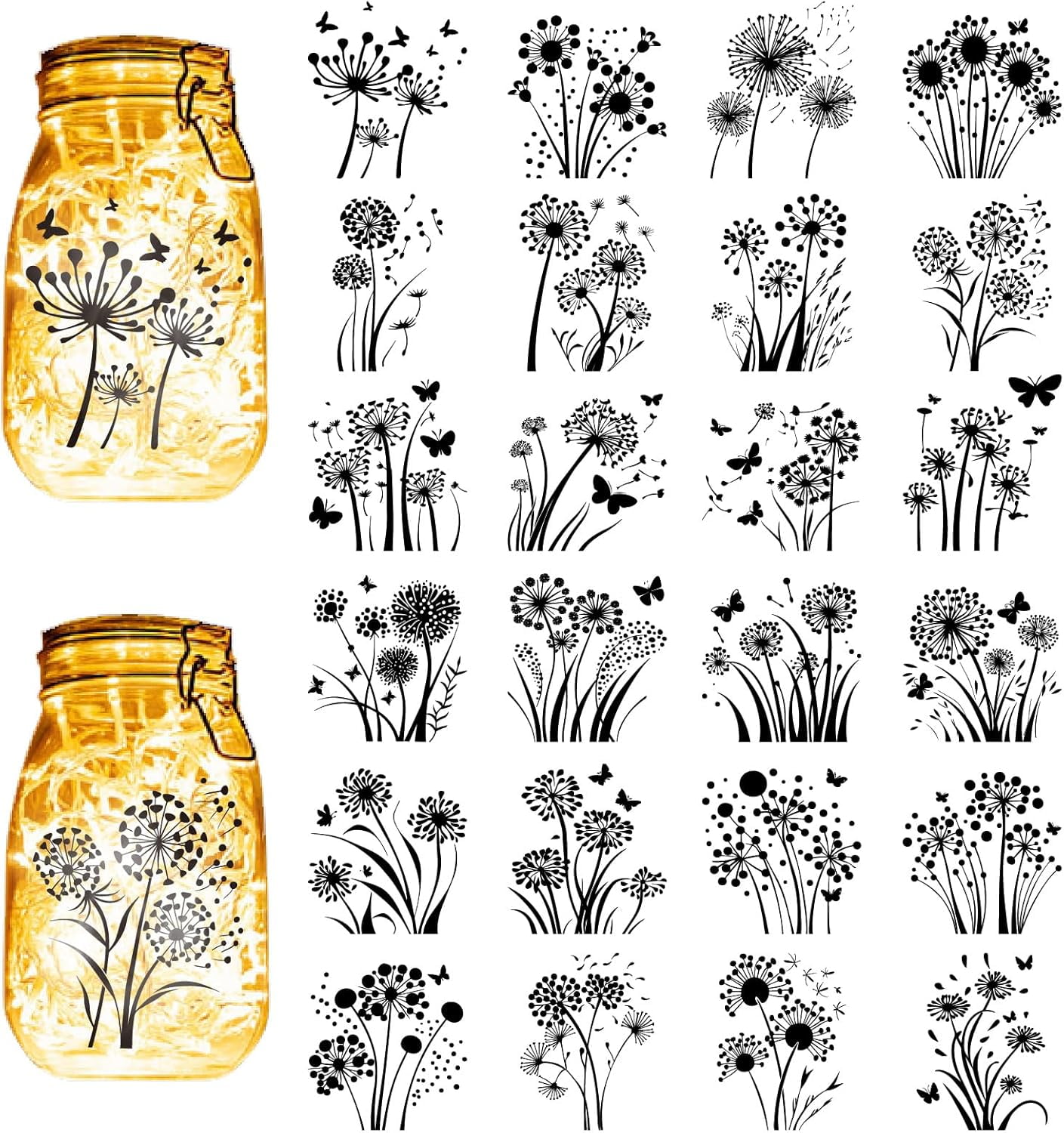 PVC 24Pcs Blowball Silhouettes Mason Jar Decor PVC Laser Die Cut ...