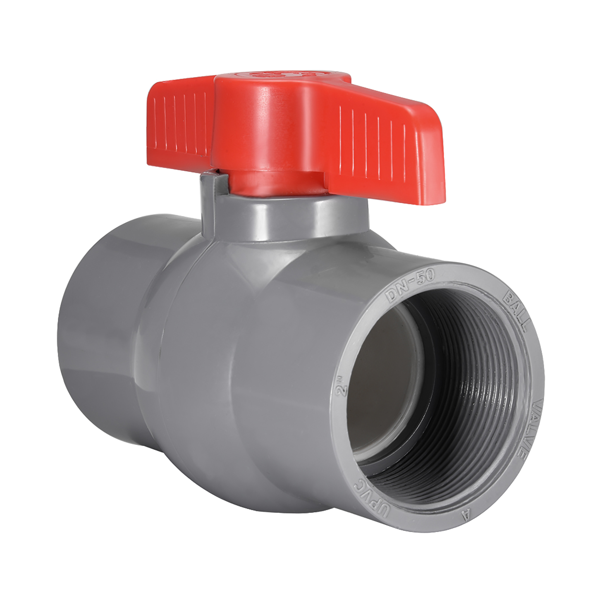 PVC Ball Valve Water Pipe Thread Ends 2" Inner Hole Diameter Red Gray ...