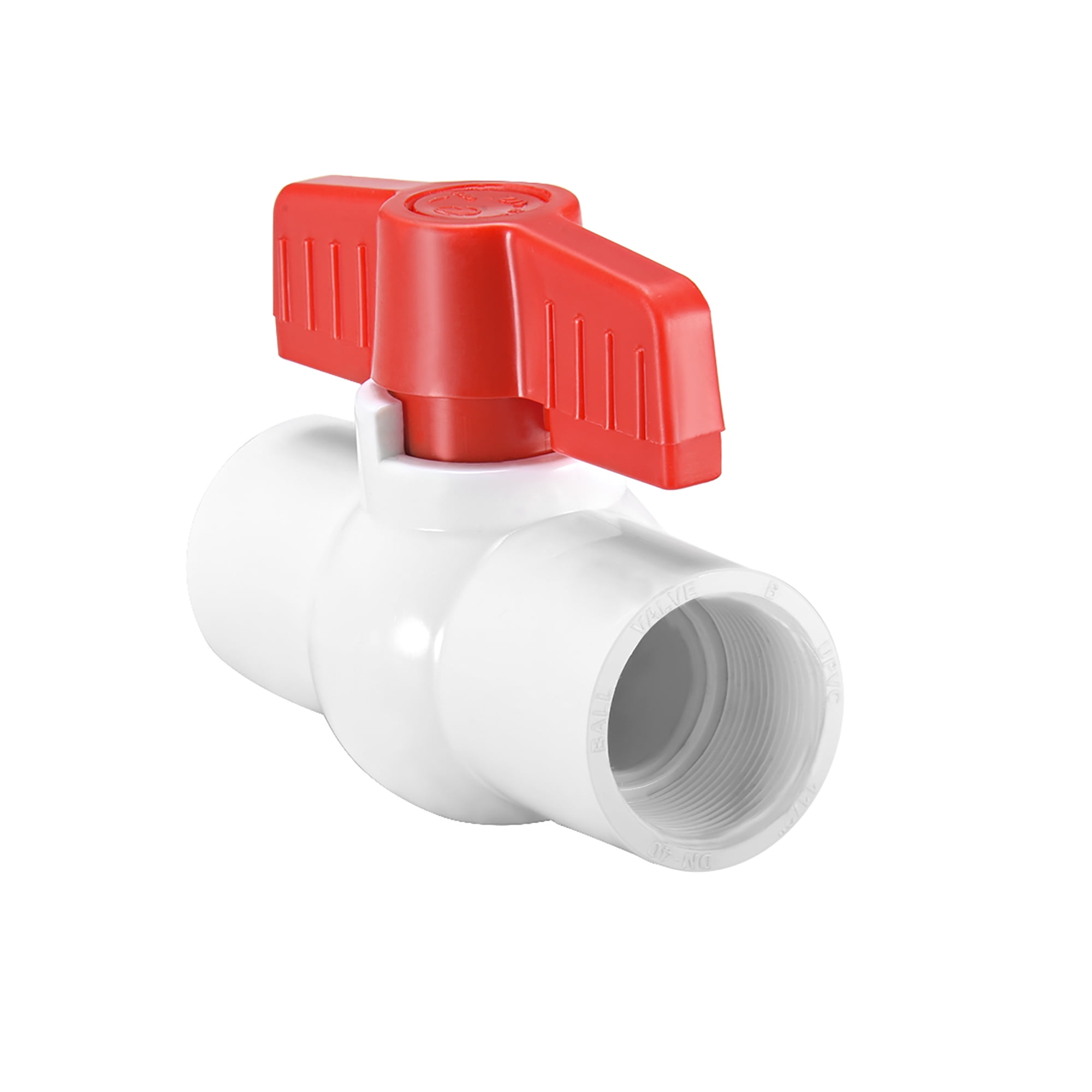 PVC Ball Valve Water Pipe Threaded Ends 1-1/2" Inner Hole Dia Red White ...