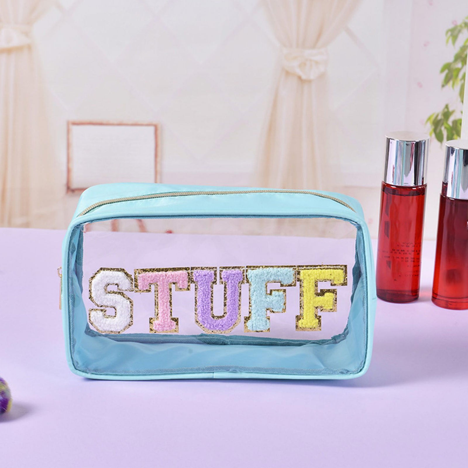 PVC Clear Chenille Cosmetic Bags Stuff Letter Makeup Bag with Zipper ...