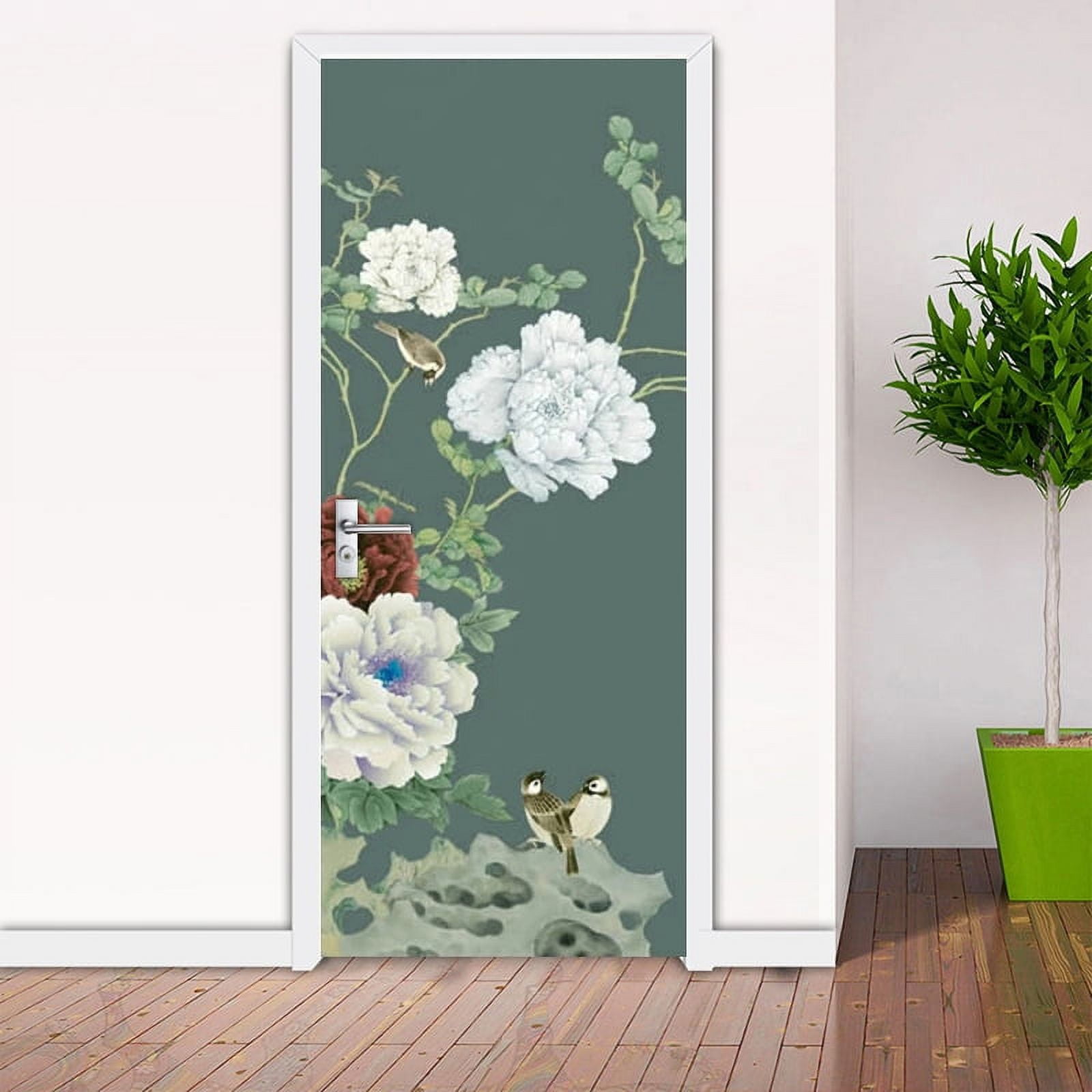 PVC DIY Self-adhesive Door Stickers Tropical Plants Art 3D Leaves ...