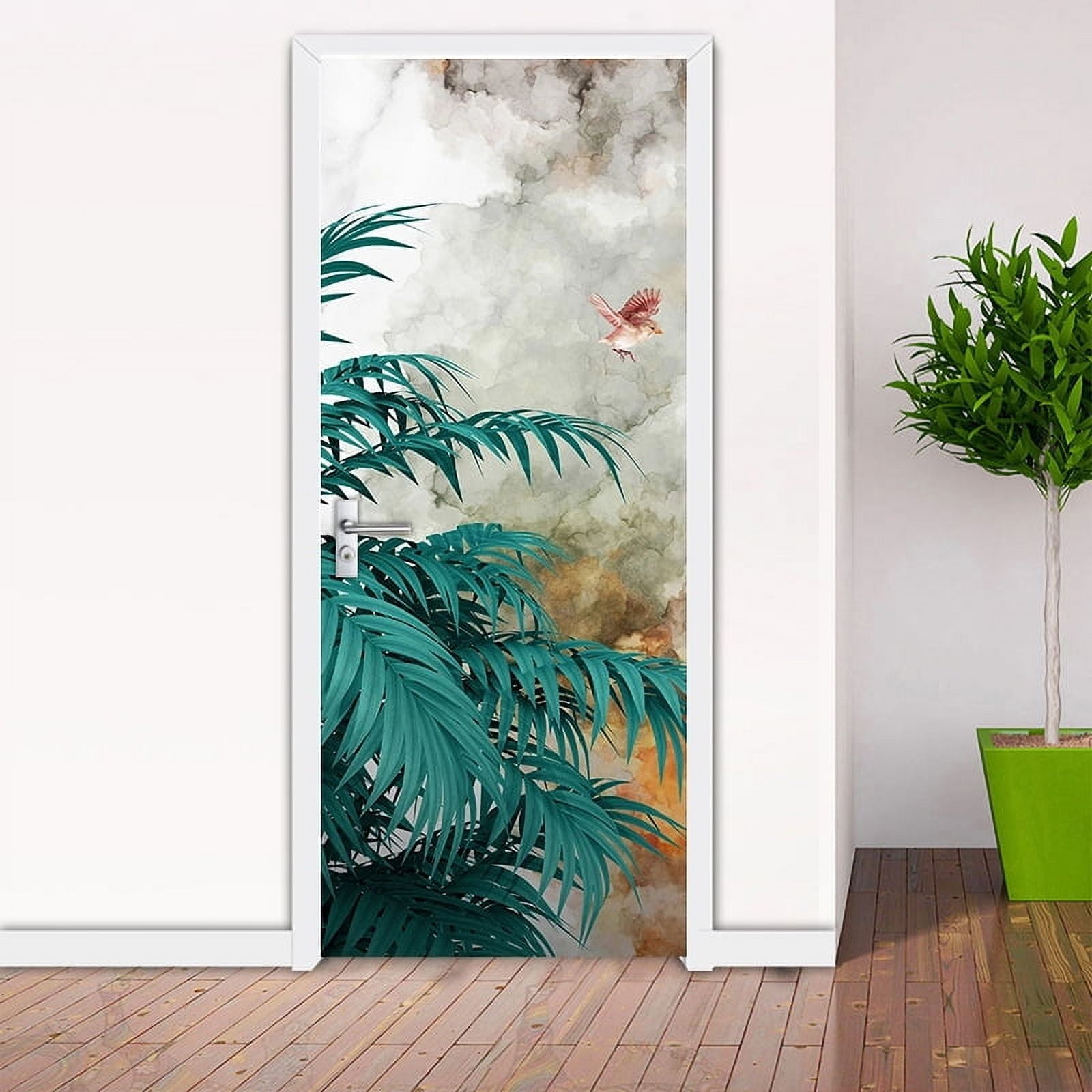 PVC DIY Self-adhesive Door Stickers Tropical Plants Art 3D Leaves ...