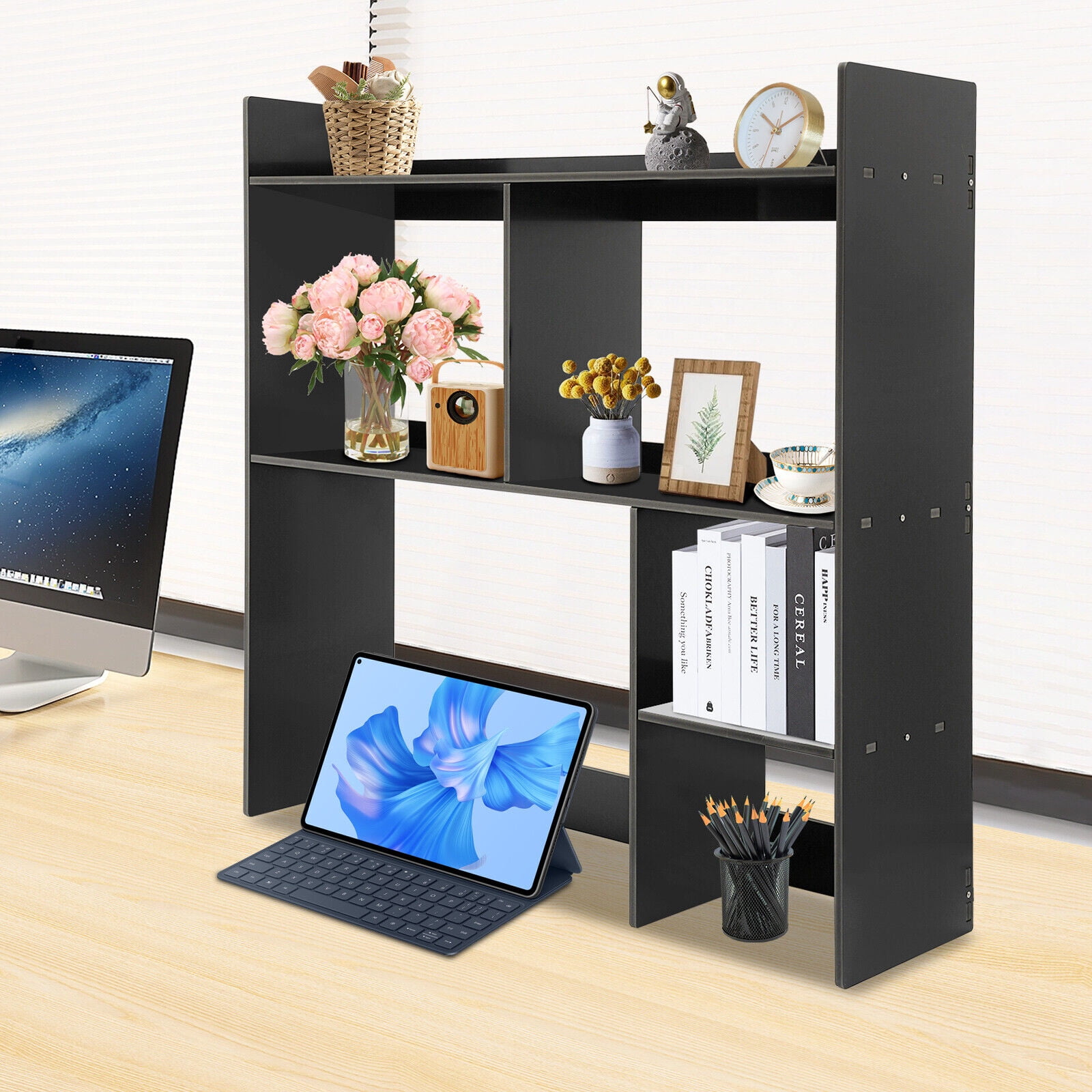 PVC Desktop Shelf, Black Desktop Bookshelf, Desktop 3-Tier Display Rack ...