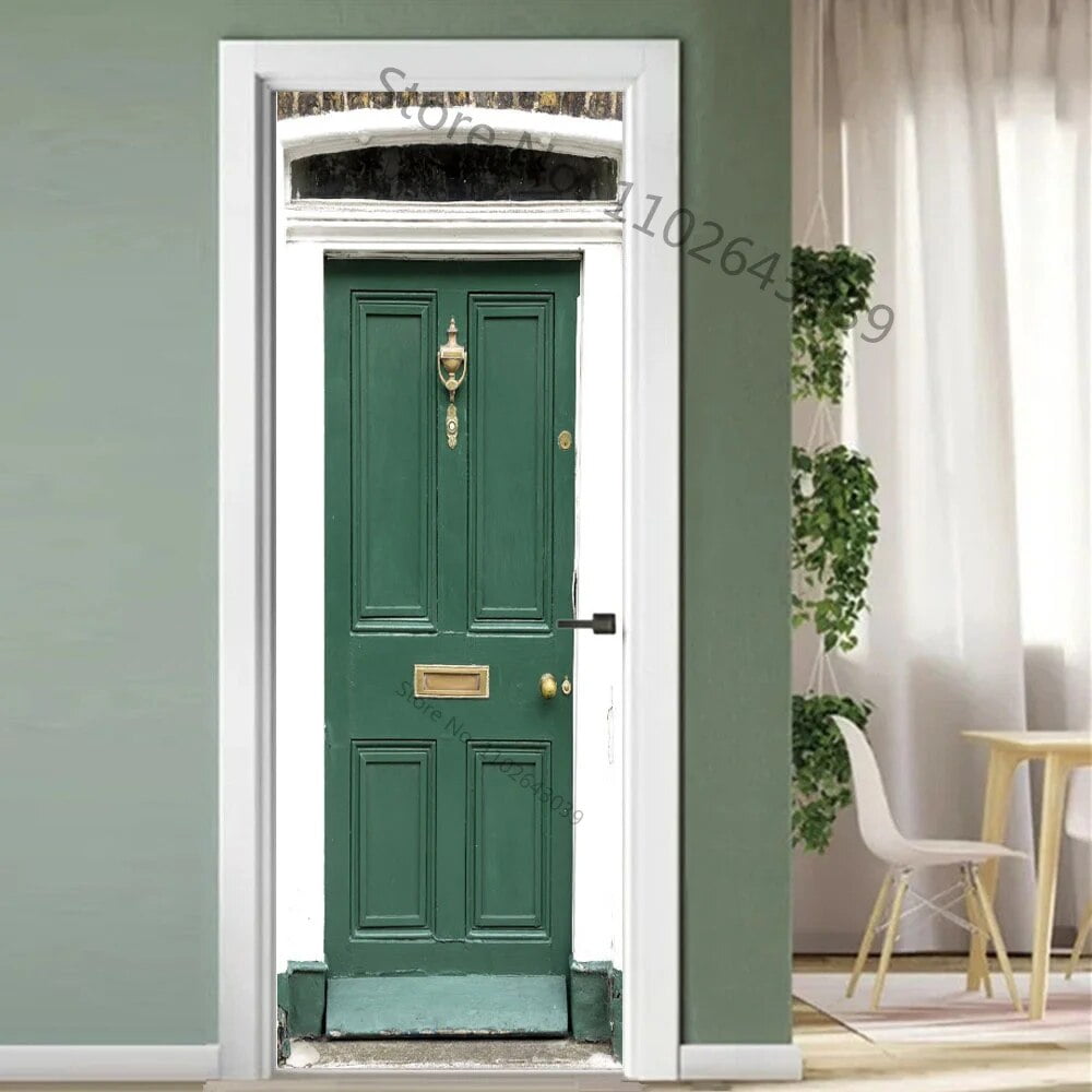 PVC Door Sticker Modern 3D Black Iron Wine Cabinet Wallpaper Living ...