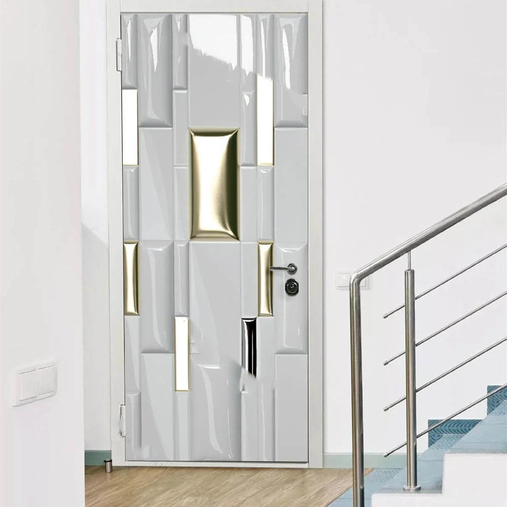 PVC Door Sticker Modern D Abstract Fashion Line Silver Pearl Wallpaper ...